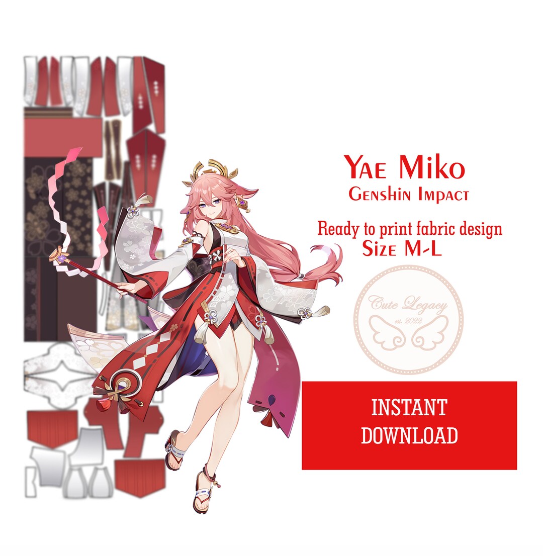Yae Miko Fabric Design Genshin Impact Inazuma Kimono Digital Design ...