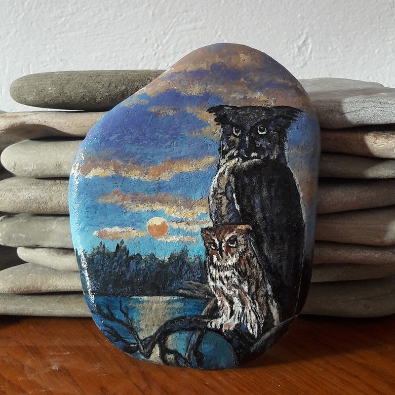 Painted Owl Rocks - Etsy