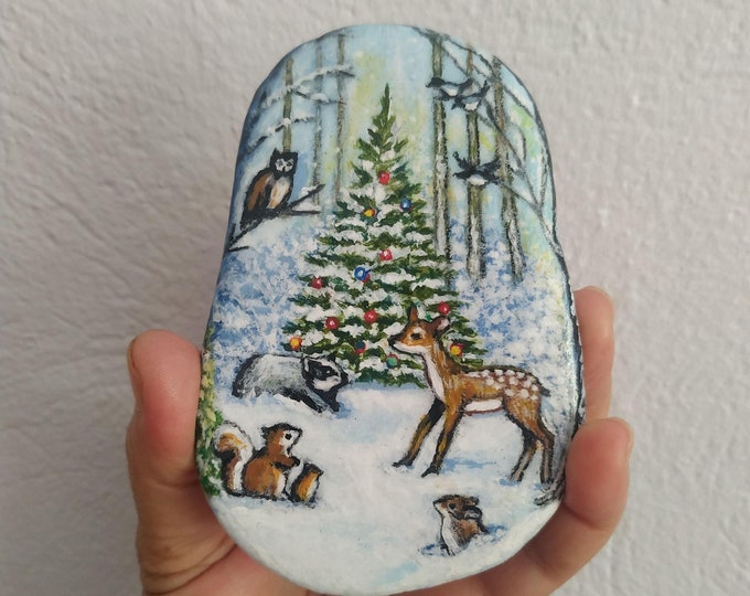 Hand-painted Stone, Handmade Christmas Decor, Christmas Stone Art, Hand ...