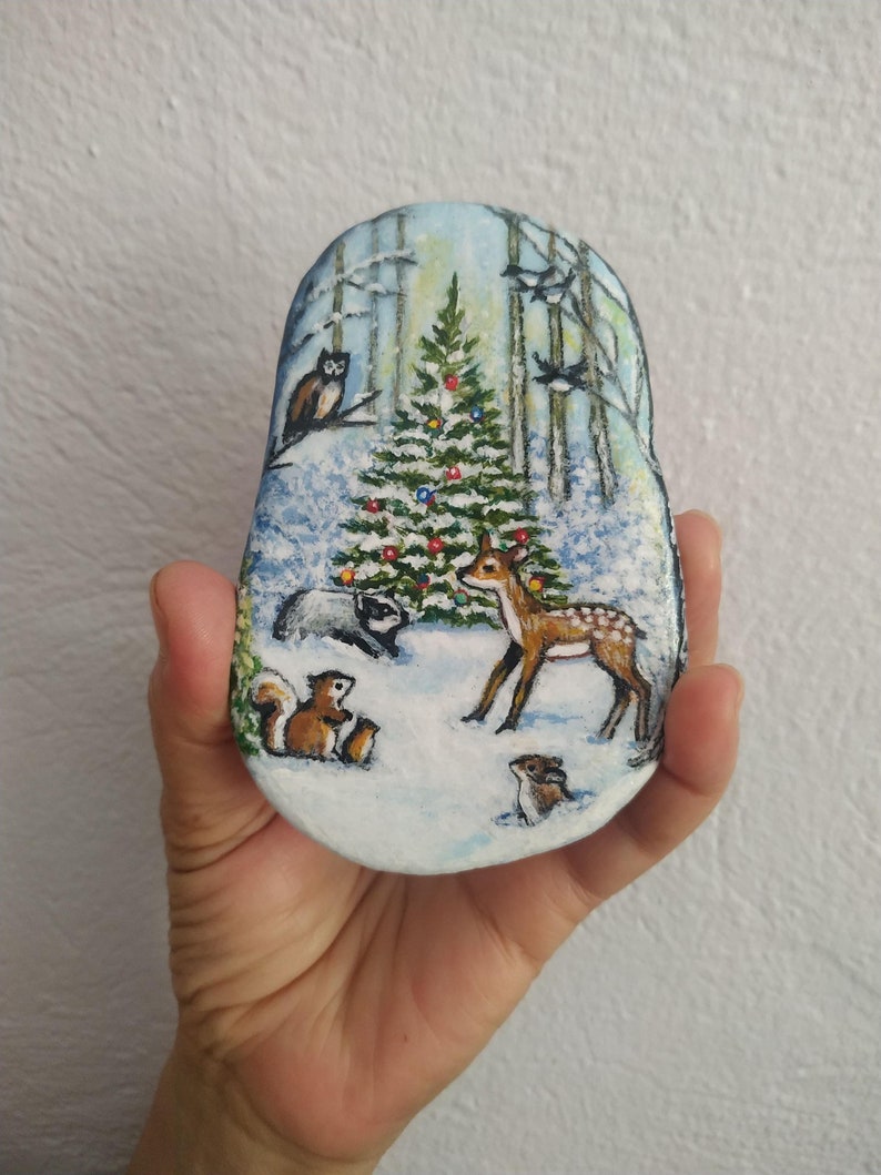 Hand-painted Stone, Handmade Christmas Decor, Christmas Stone Art, Hand ...