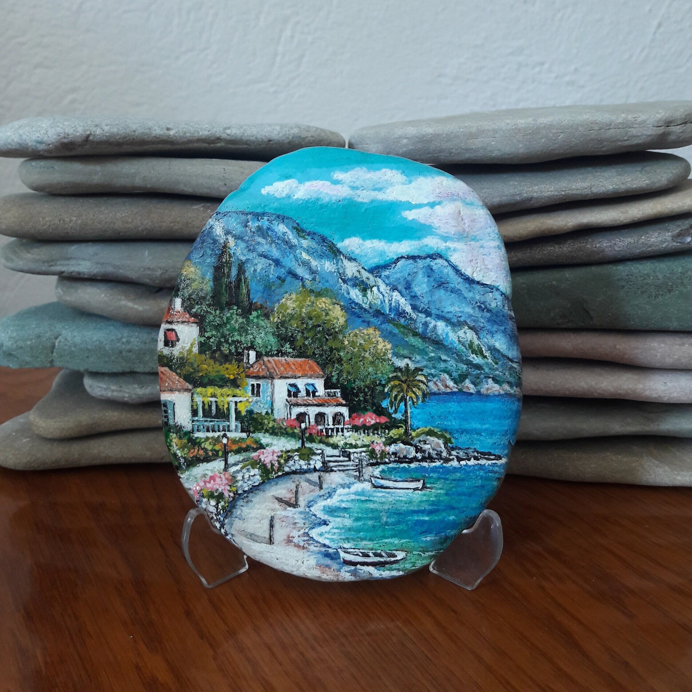 Wall Art, Hand Painted Acrylic Rock Art Unique Stone Decoration for ...