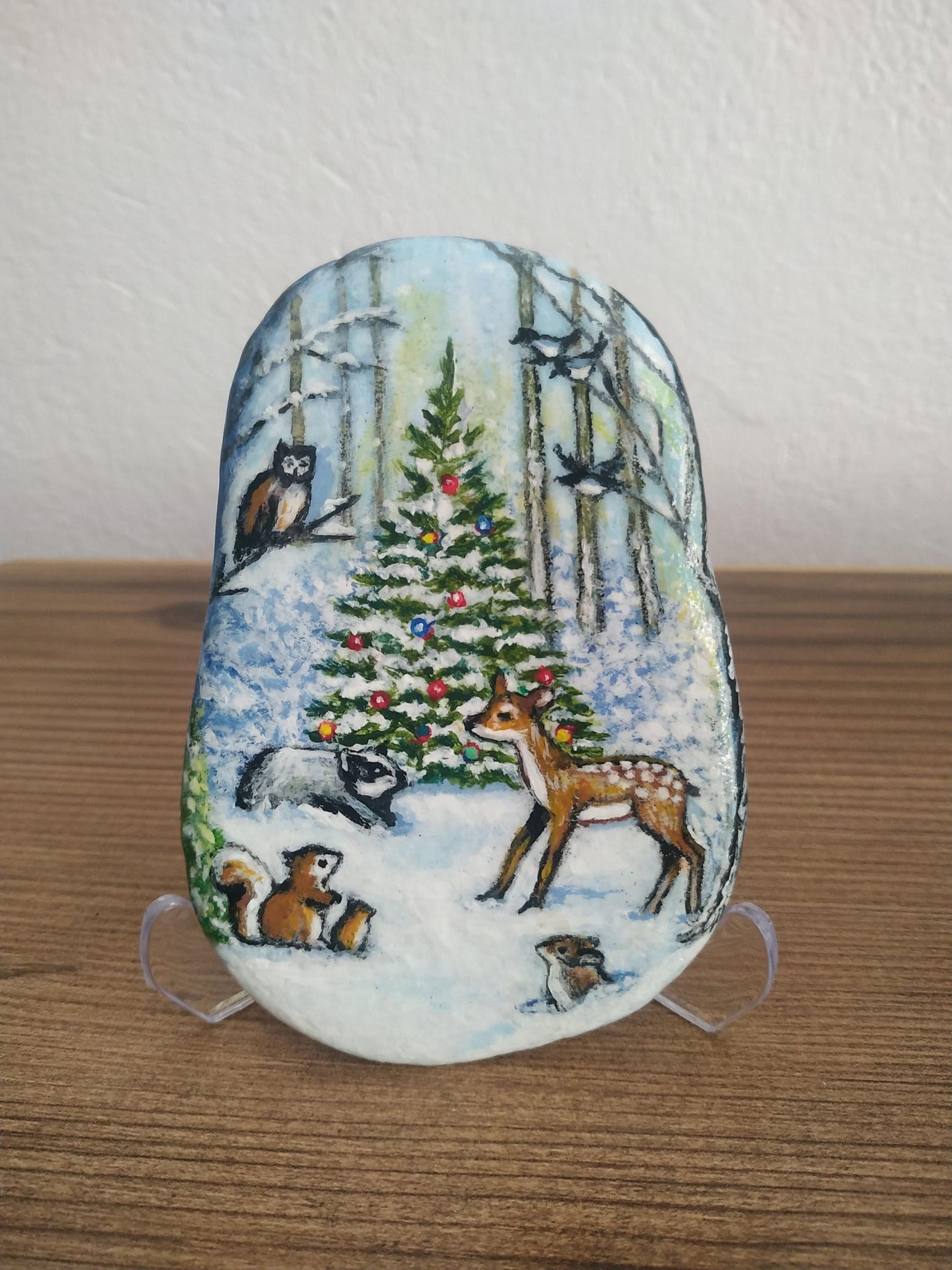 Hand-painted Stone, Handmade Christmas Decor, Christmas Stone Art, Hand ...