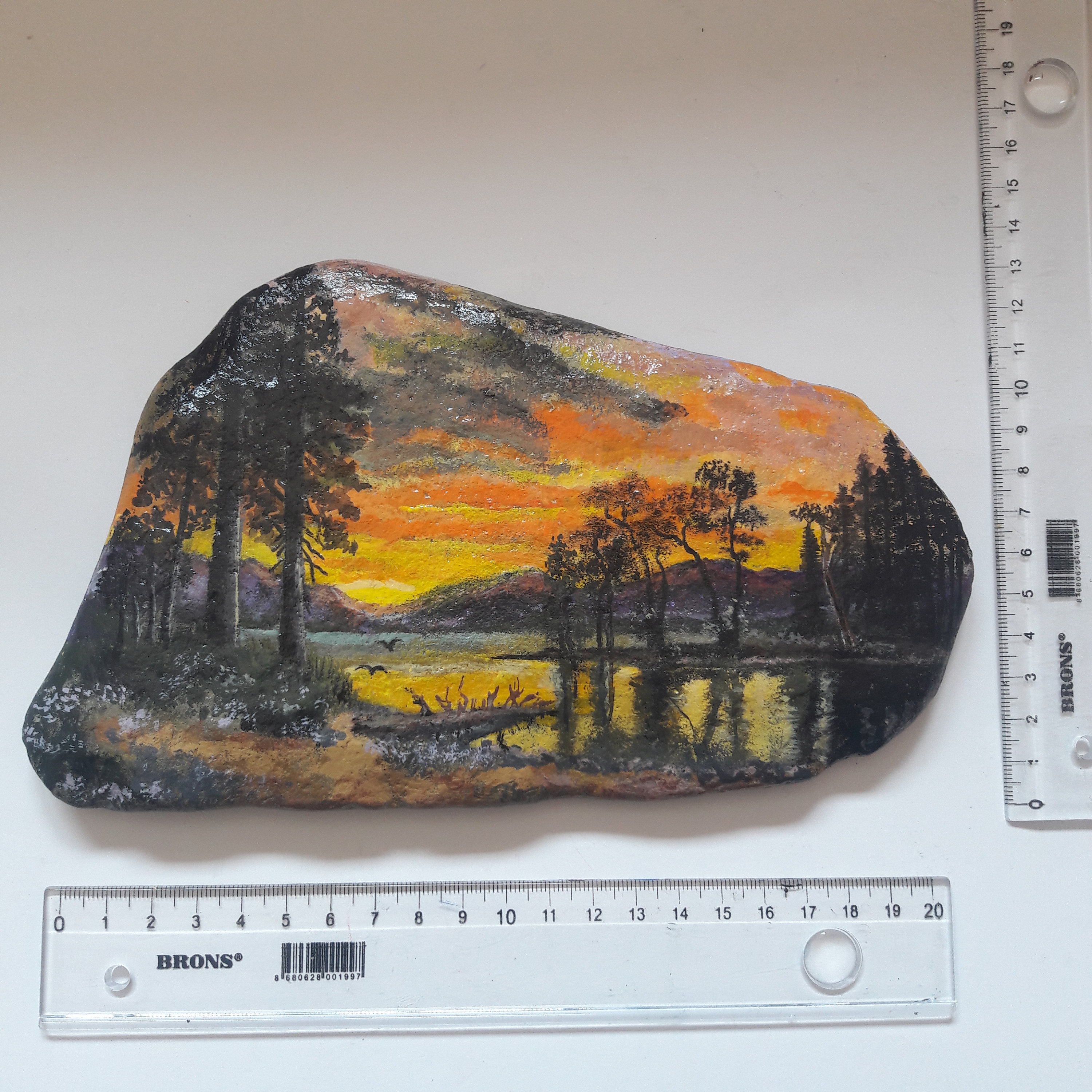 Acrylic Stone Painting of a Forest Scenery in Sunset,acrylic Landscape ...