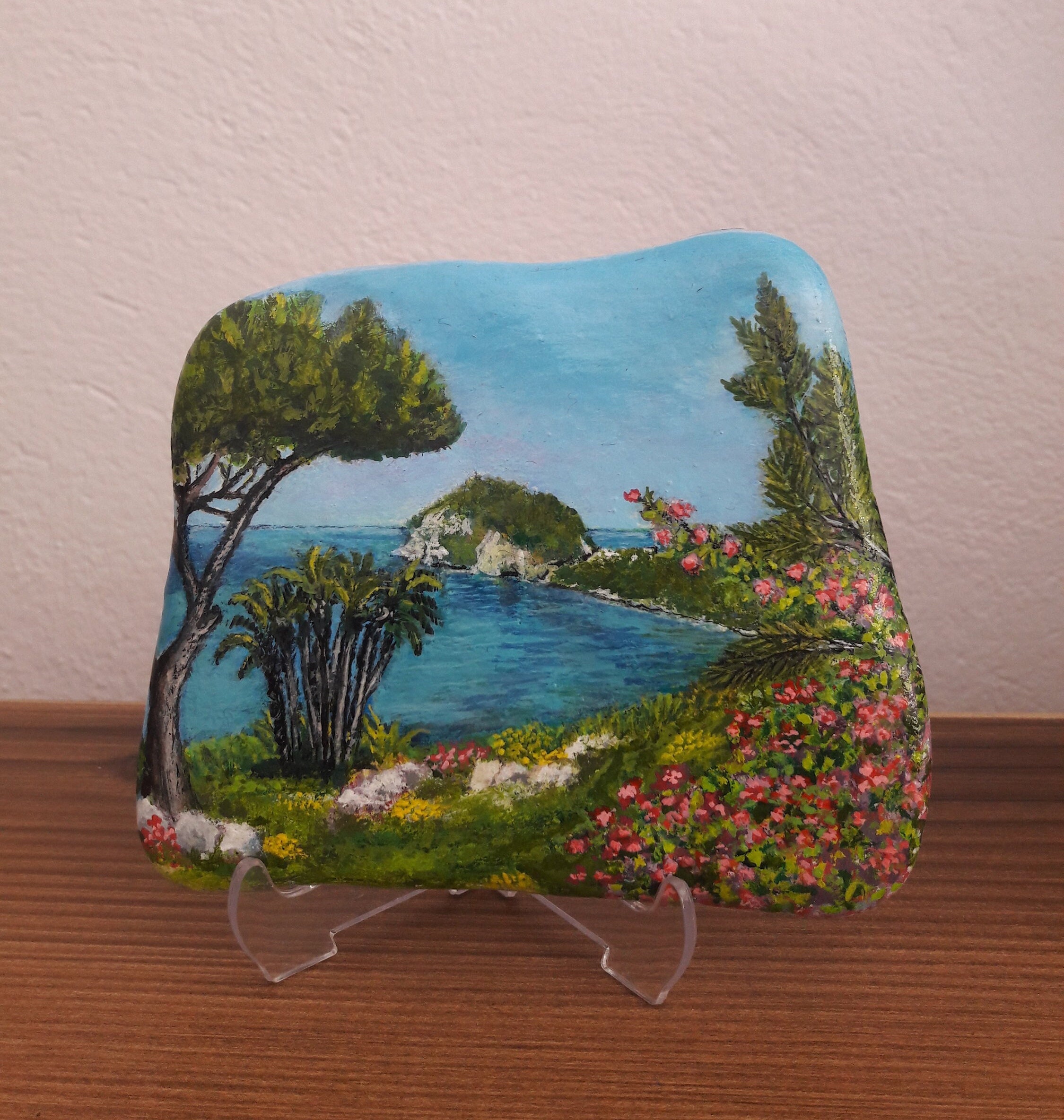 Stone Painting of a Cove Scenery,stone Art,rock Art,sea Scape Painting ...