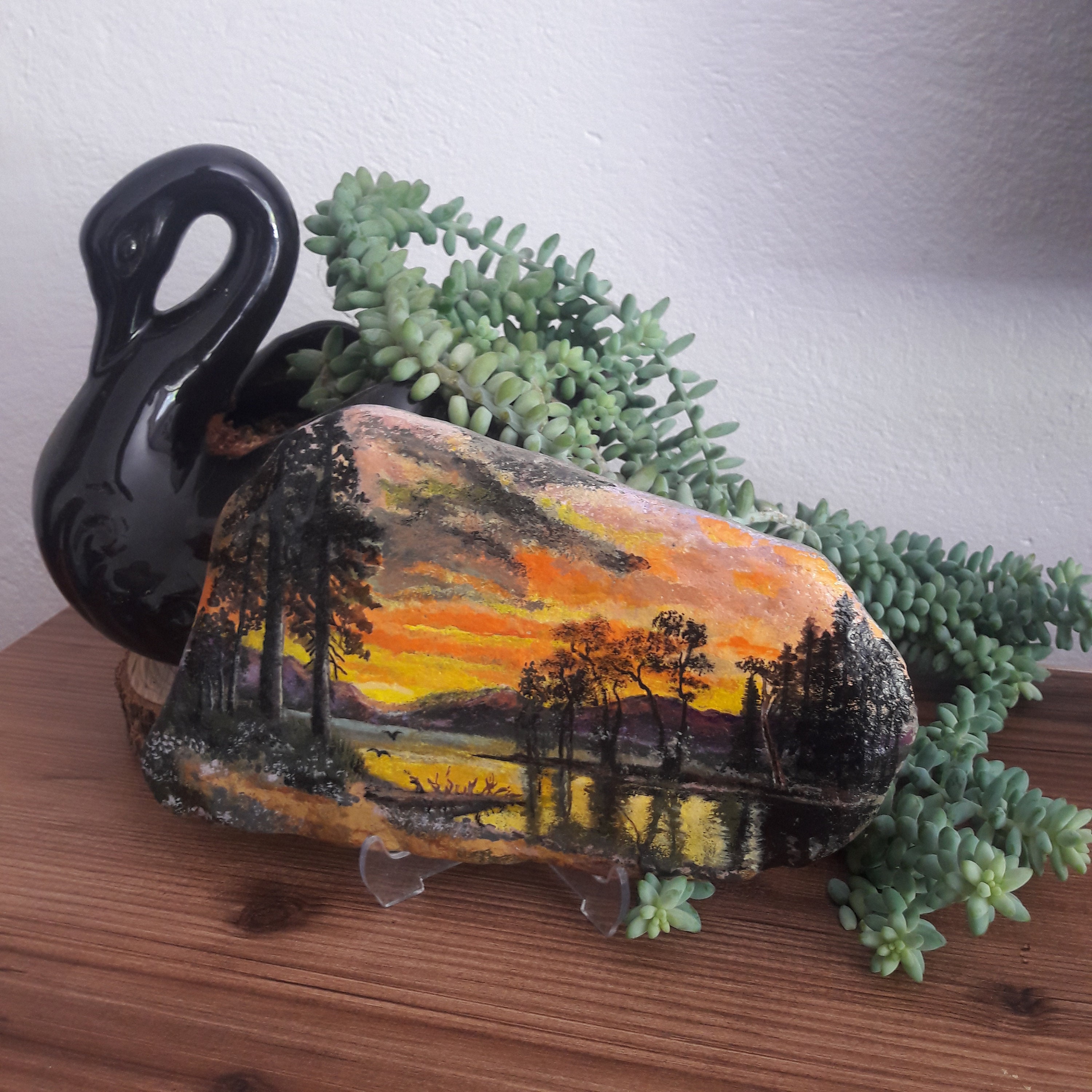 Acrylic Stone Painting of a Forest Scenery in Sunset,acrylic Landscape ...