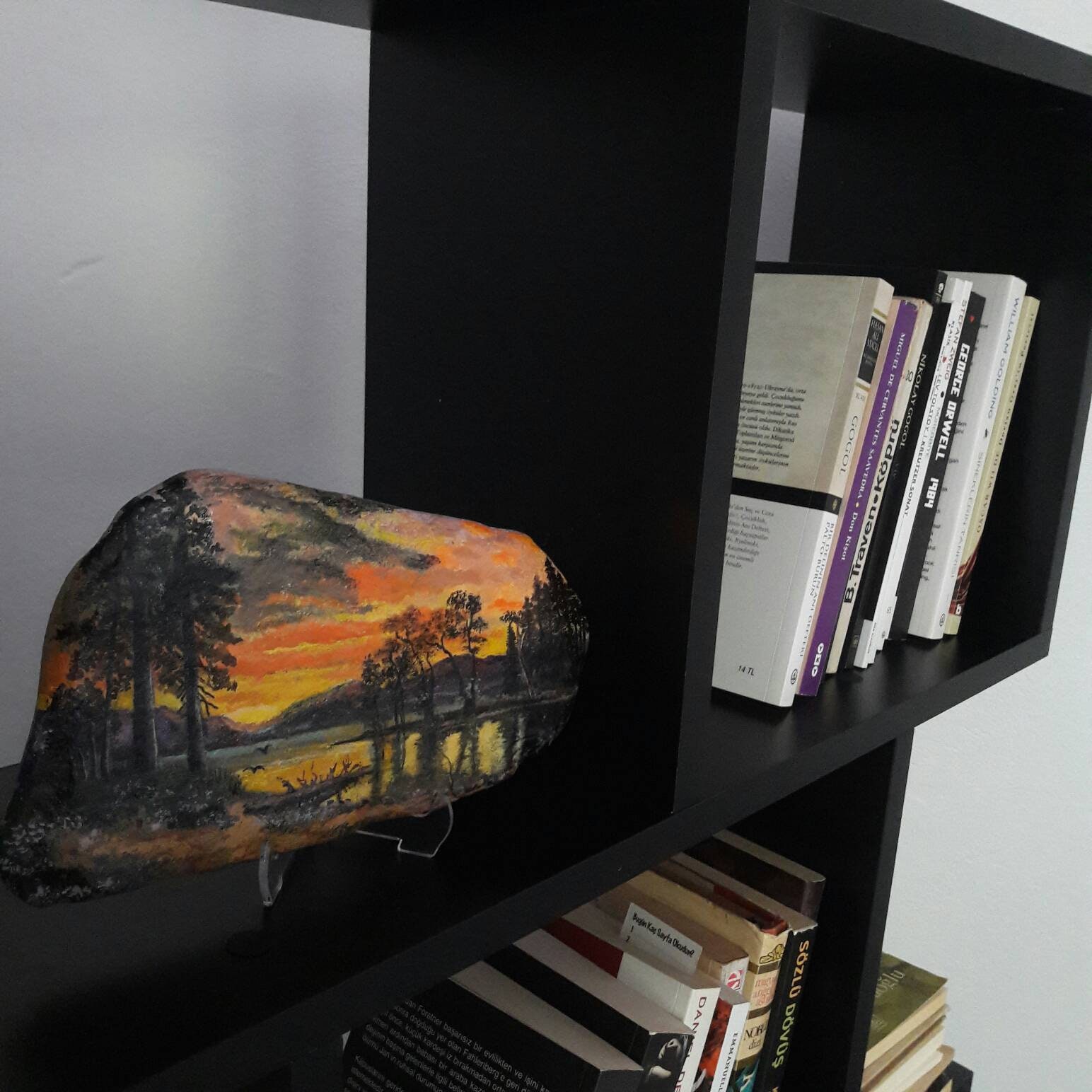 Acrylic Stone Painting of a Forest Scenery in Sunset,acrylic Landscape ...