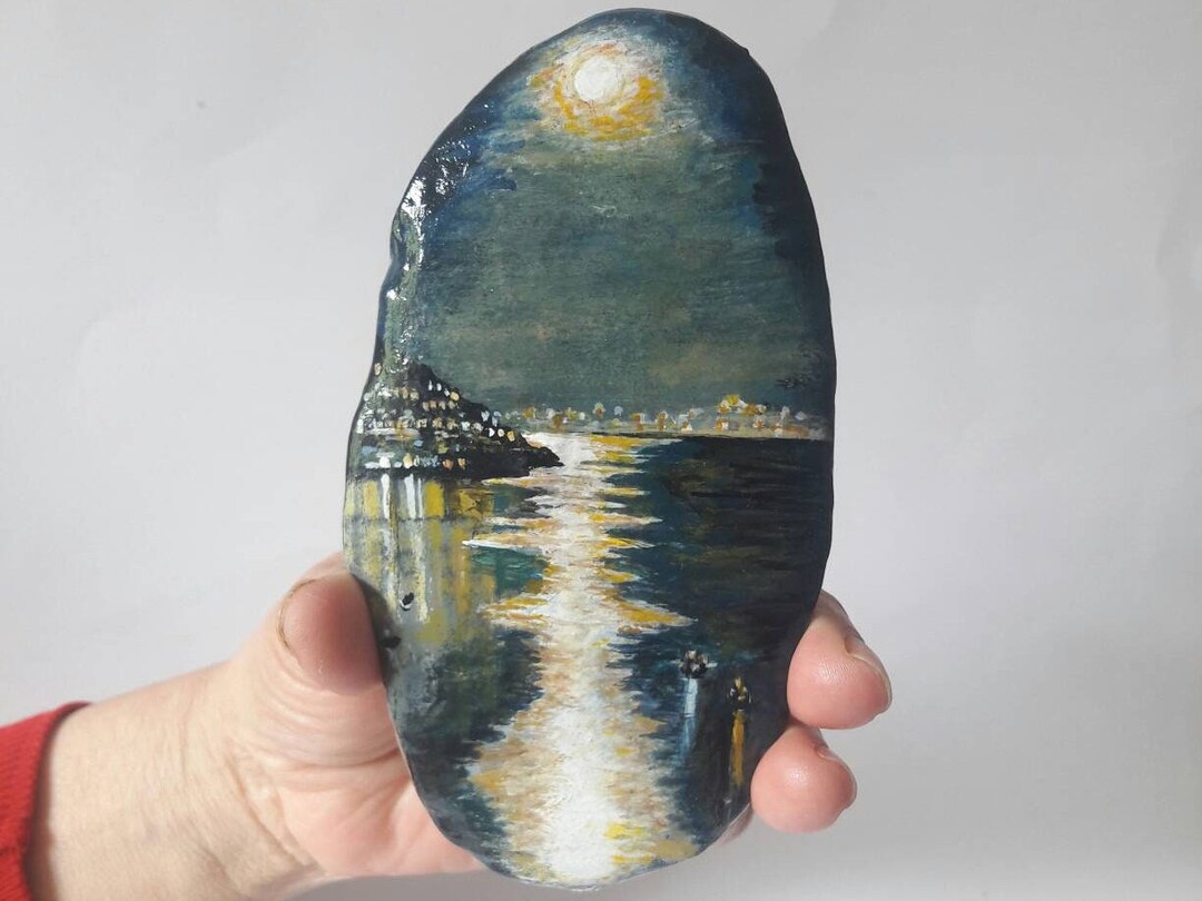 Hand-painted Stone Art With Custom Moon Scenery, Custom Moon Design on ...