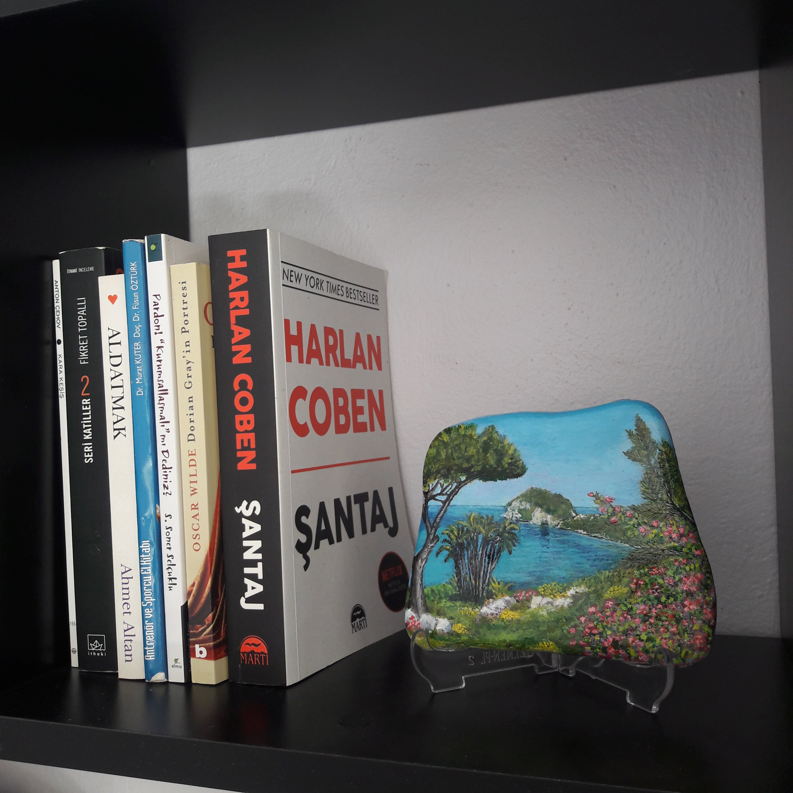 Serene Cove Stone Painting, Acrylic Seaside Painting, Cove Scene Stone ...