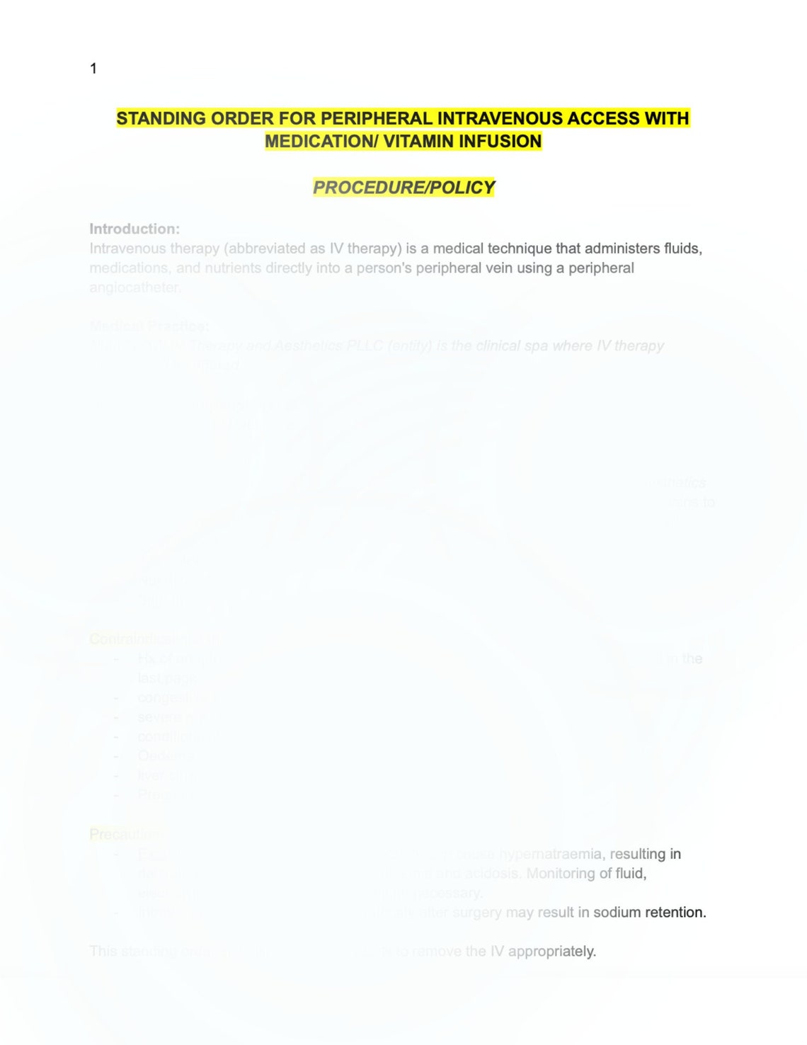IV Infusion Standing Order Template: Medspa Business Compliance ...