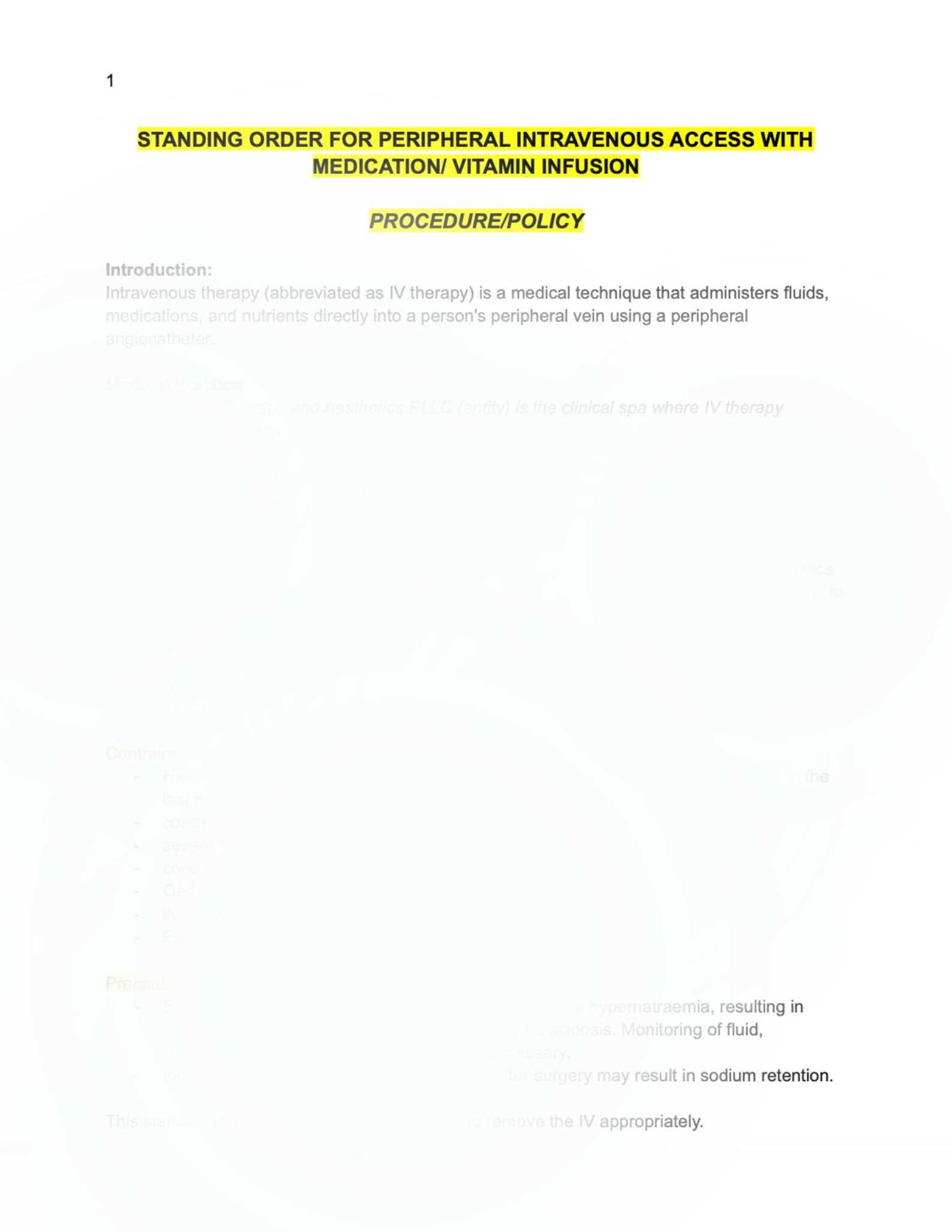 IV Infusion Standing Order Template: Medspa Business Compliance ...