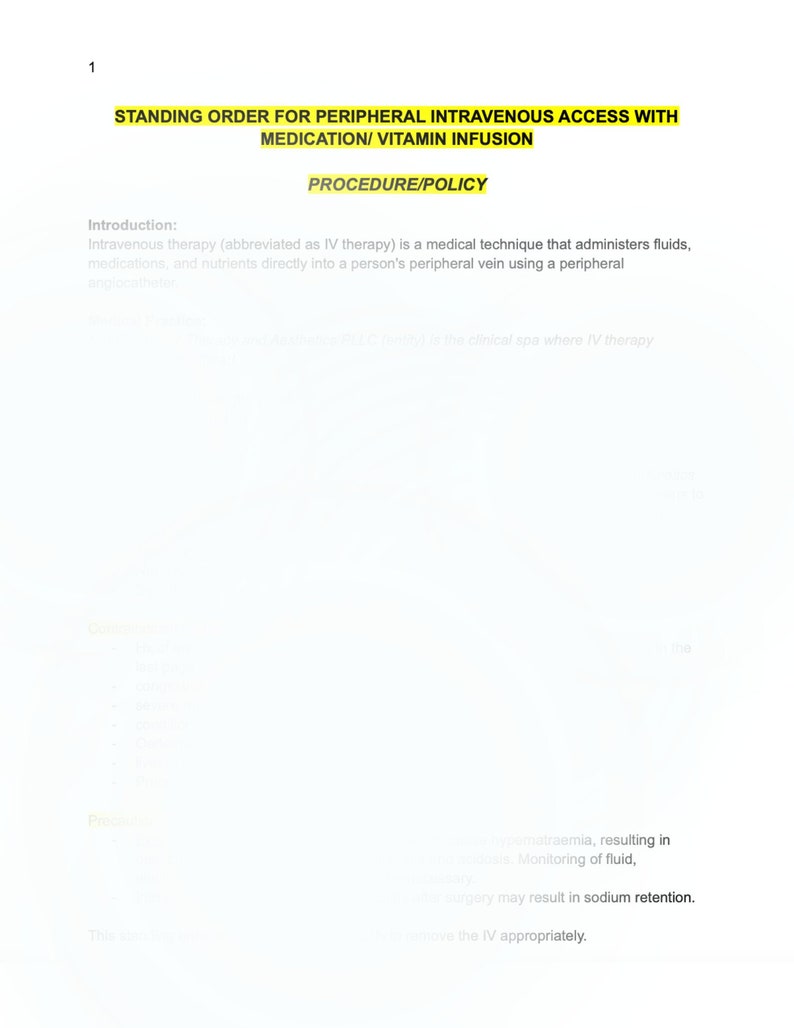 IV Infusion Standing Order Template: Medspa Business Compliance ...