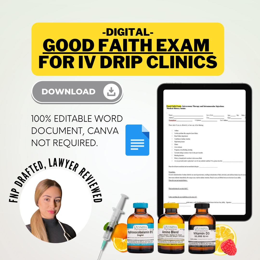 Good Faith Exam for IV Therapy | Forms for Aesthetic Providers & Nurses ...