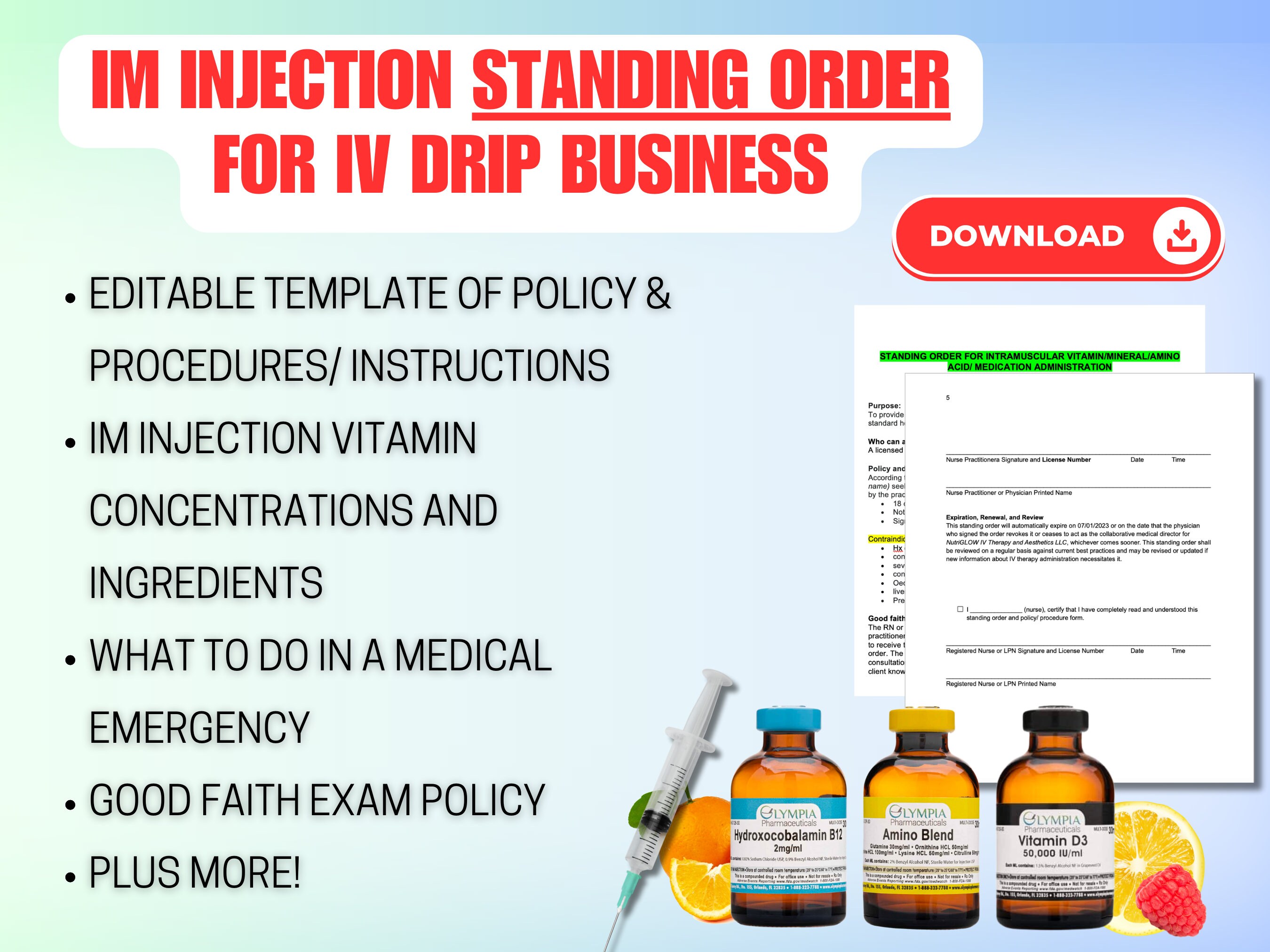 IM Vitamin Injection Standing Order: IV Therapy Business Template ...