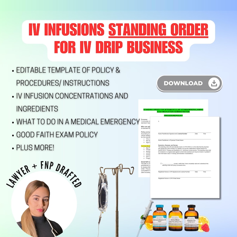 IV Infusion Standing Order Template: Medspa Business Compliance ...
