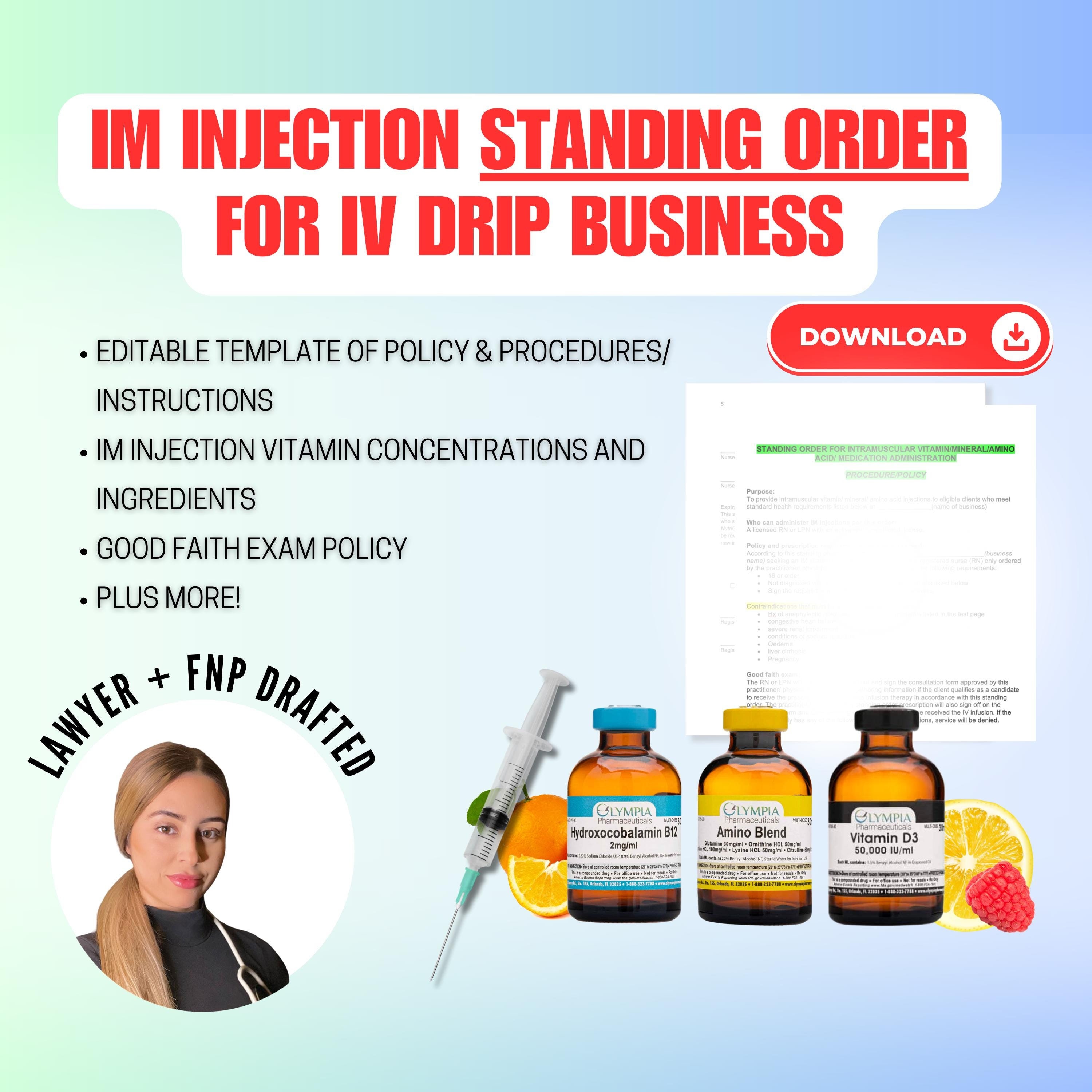 IM Vitamin Injection Standing Order: IV Therapy Business Template ...