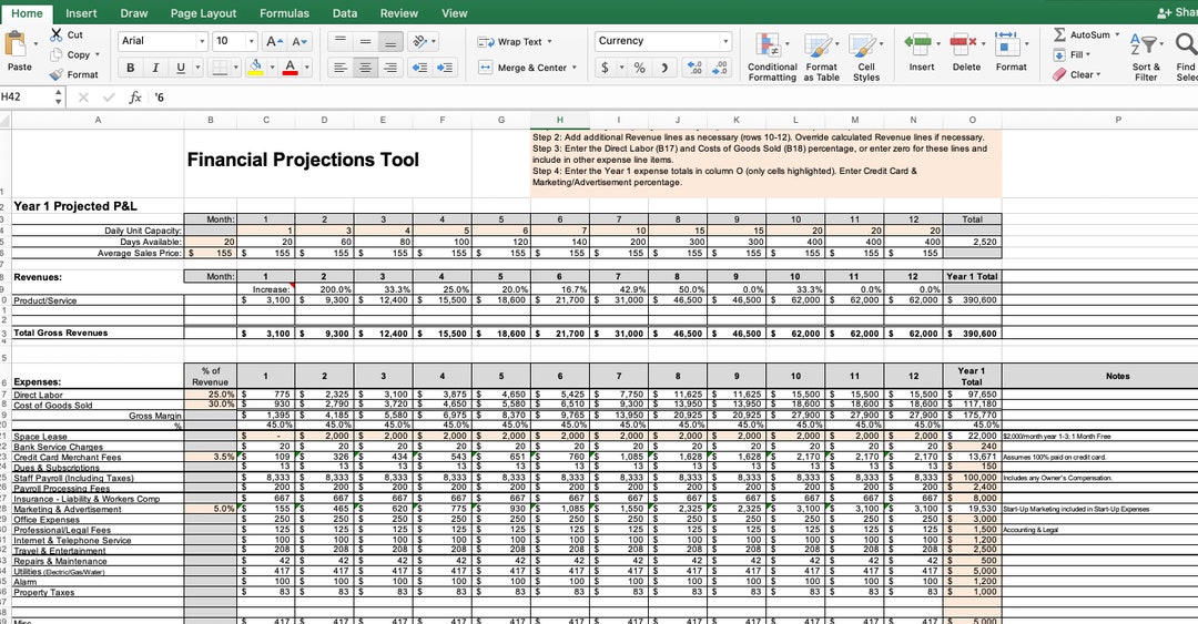 Hoja de Excel de proyecciones financieras - Etsy México