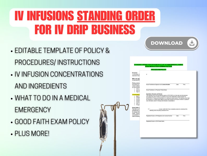 IV Infusion Standing Order Template: Medspa Business Compliance ...
