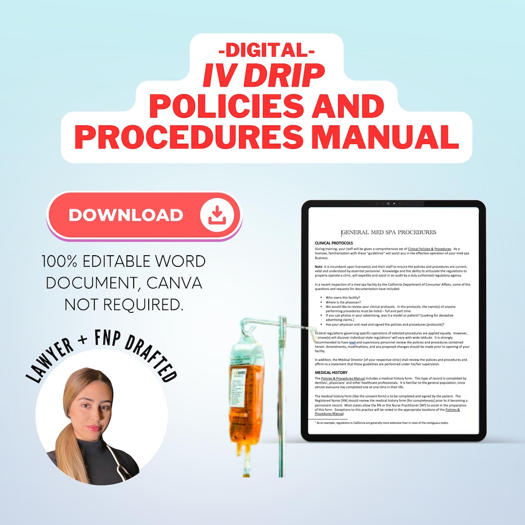 IV Therapy SOP Manual: Editable IV Drip Clinic Procedures (instant ...