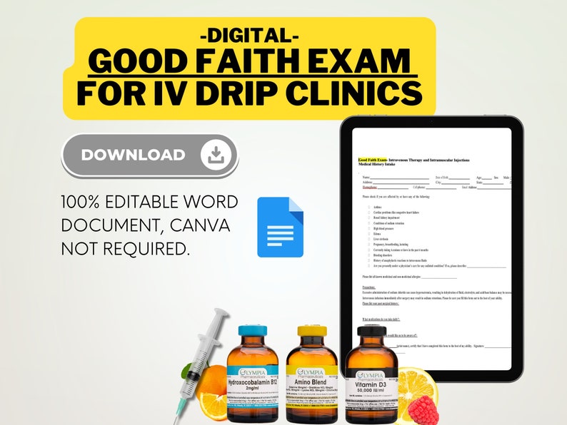 Good Faith Exam for IV Therapy | Forms for Aesthetic Providers & Nurses ...