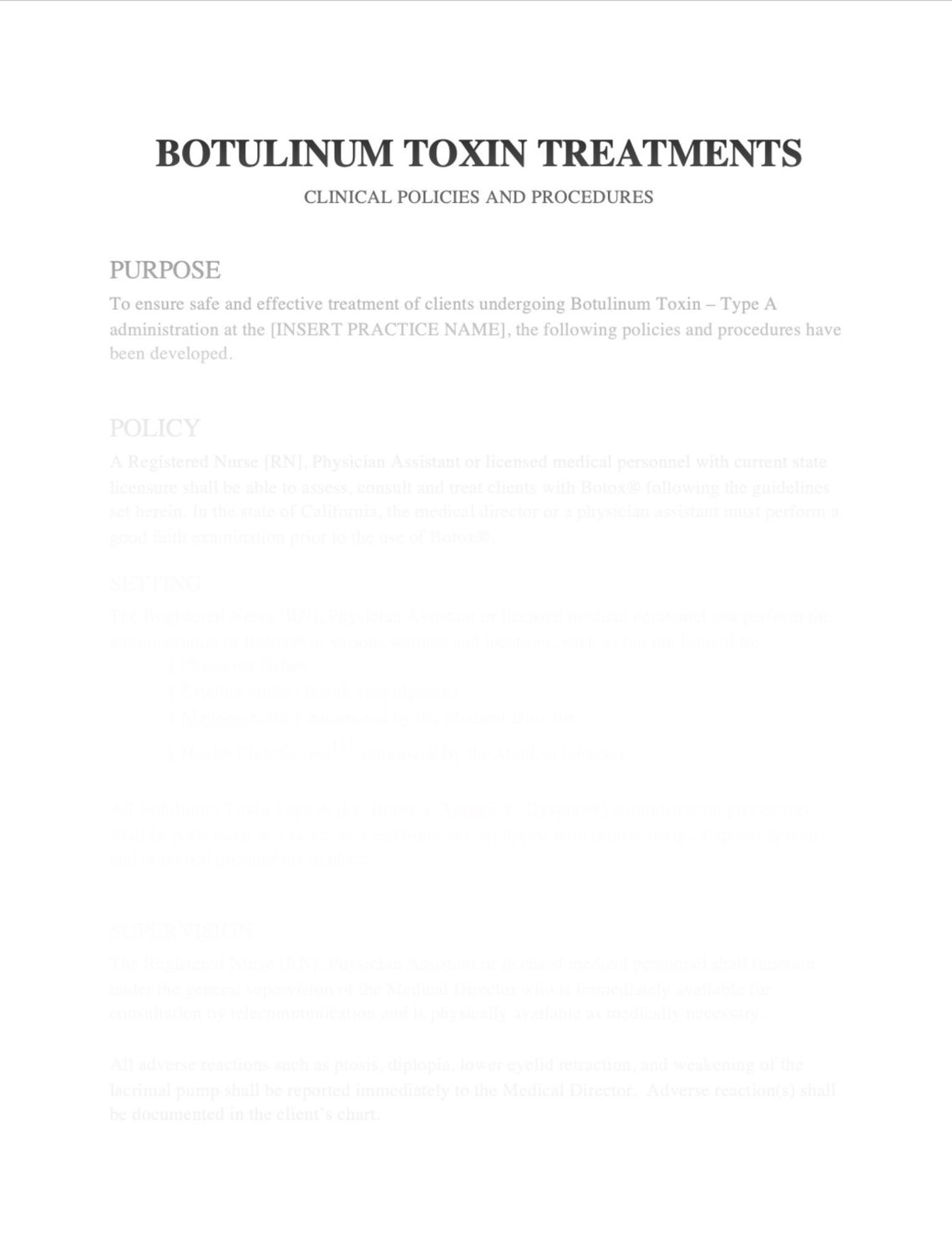 BOTOX Policy/procedures Manual 15 Page Packet Template - Etsy