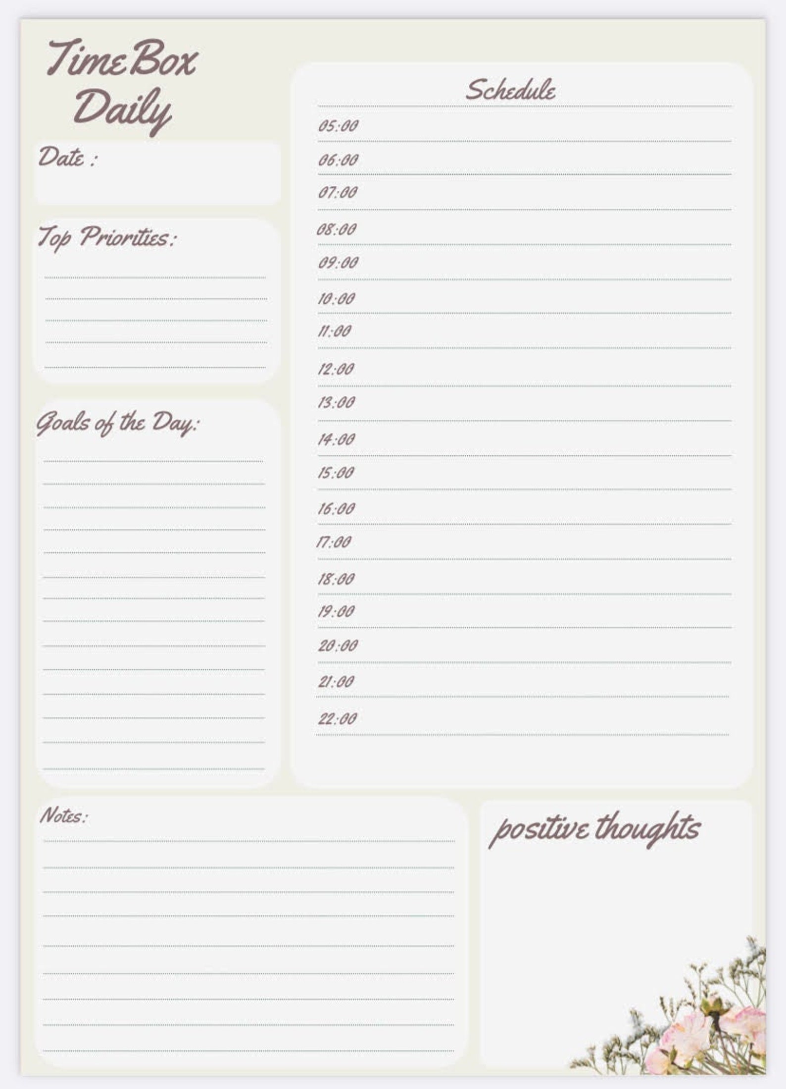 Time Box Daily Pdf. Ready to Print - Etsy