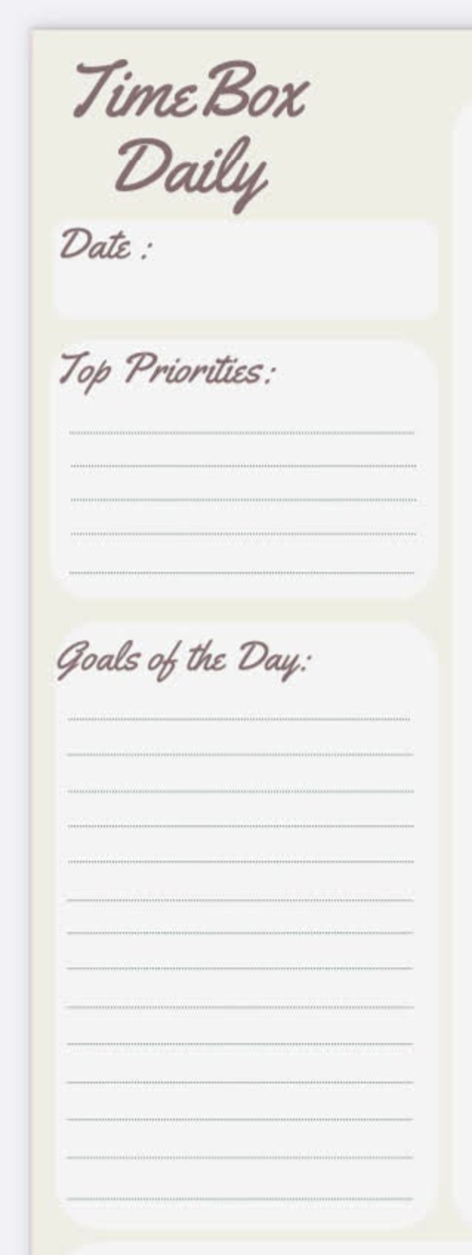 Time Box Daily Pdf. Ready to Print - Etsy