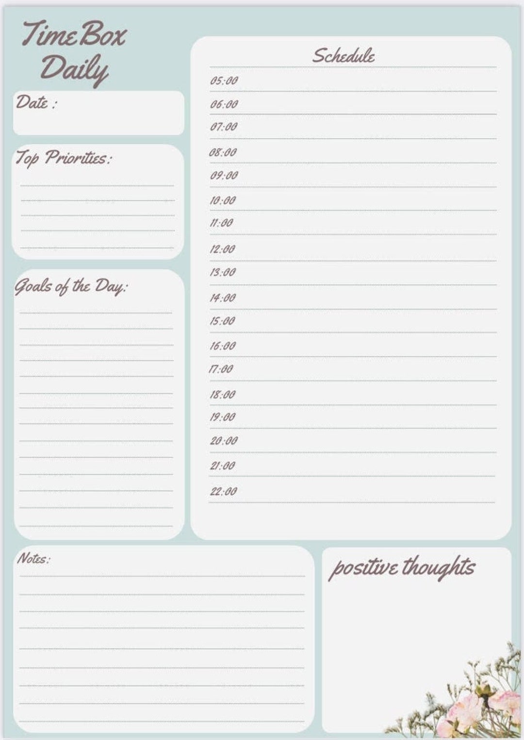 PDF Time Box Daily Ready to Print (blue) - Etsy