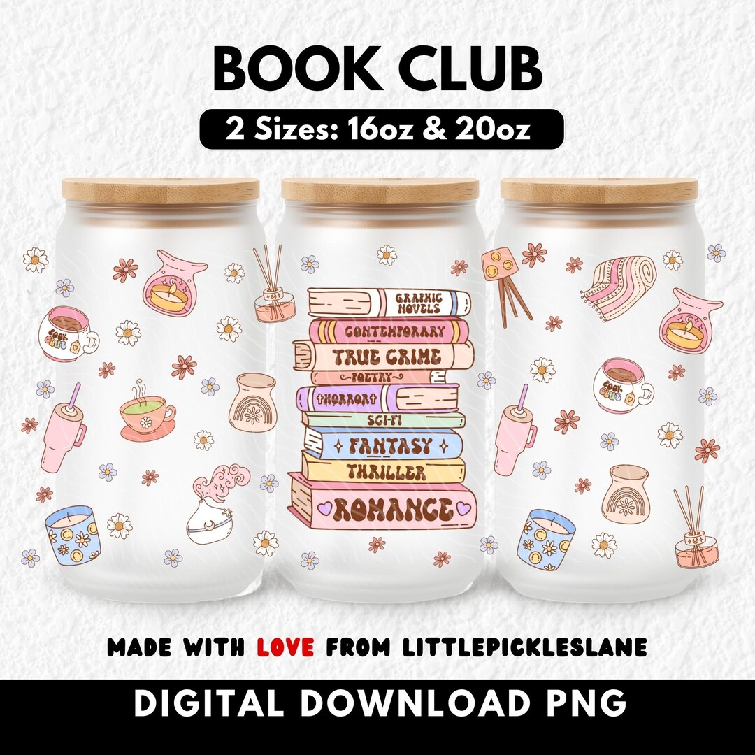 Cozy Book Club 16oz 20oz Libbey Glass Can Wrap PNG, Sublimation UVDTF ...