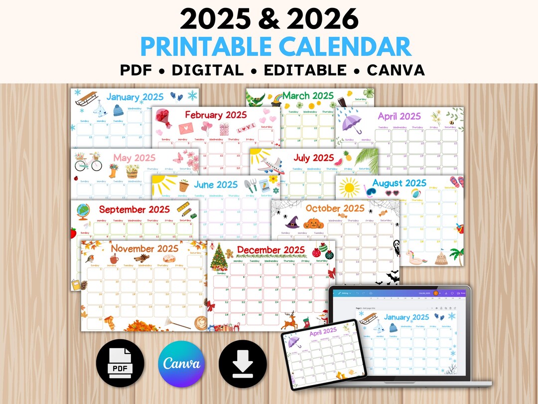 2025 Printable Family Calendar, Cute Kids Homeschool Monthly Calendars ...