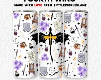 Fourth Wing 20oz Sublimation PNG, Skinny Tumbler Design, Bookish Book ...