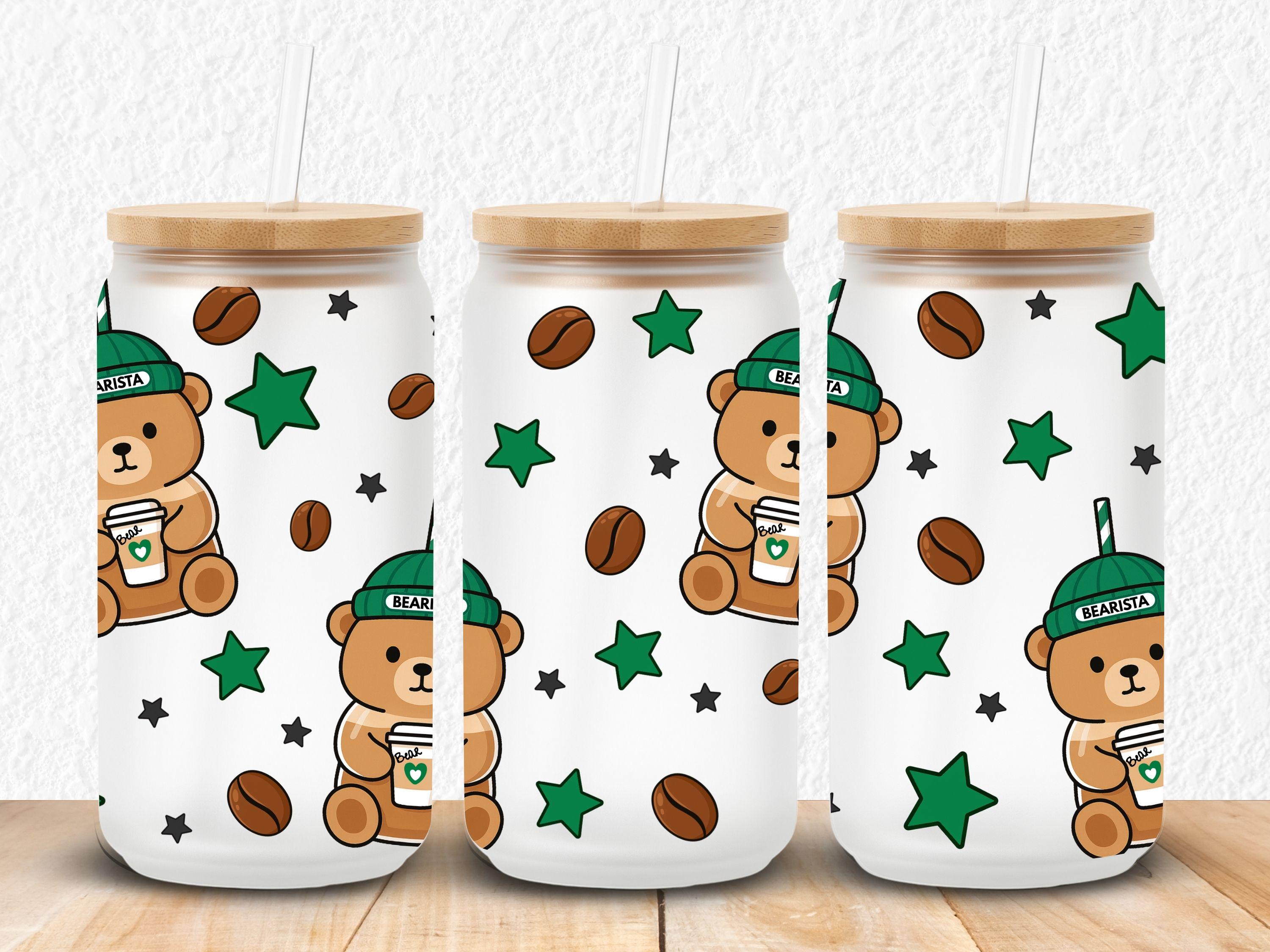 Iced Coffee Bear Tumbler Wraps Libbey Can Wrap, Barista Teddy Bears Ice ...