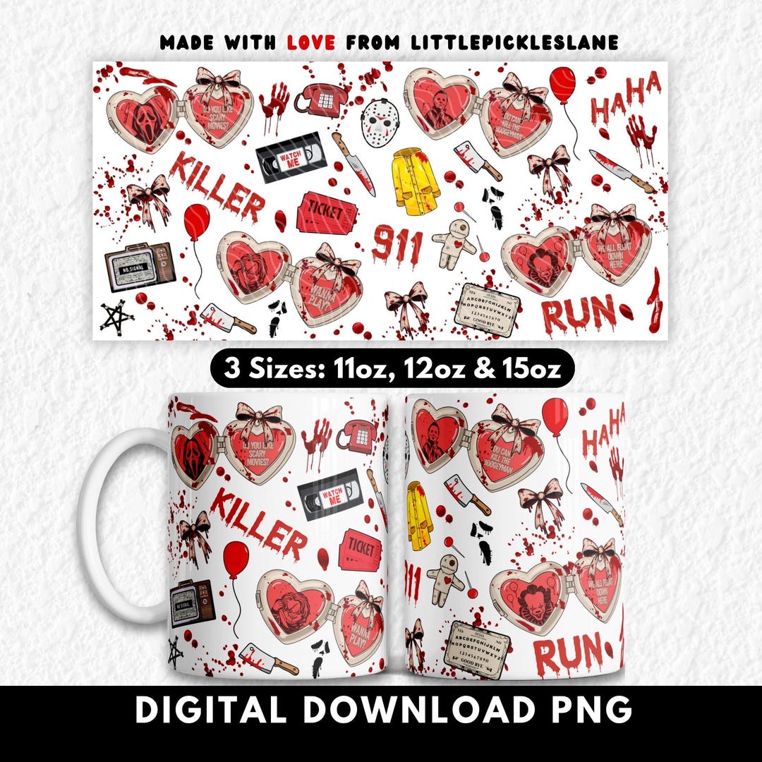 Horror Movie Mug Wrap Sublimation Designs, Coffee Tea Cup Wraps, Movie ...