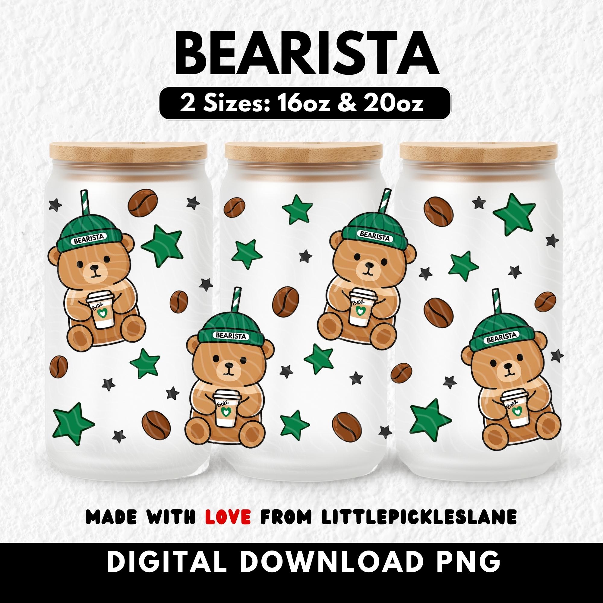 Iced Coffee Bear Tumbler Wraps Libbey Can Wrap, Barista Teddy Bears Ice ...