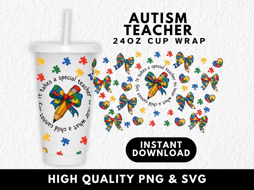 Autism Awareness Cold Cup Wrap PNG, 24oz Plastic Tumbler Cups Wraps ...