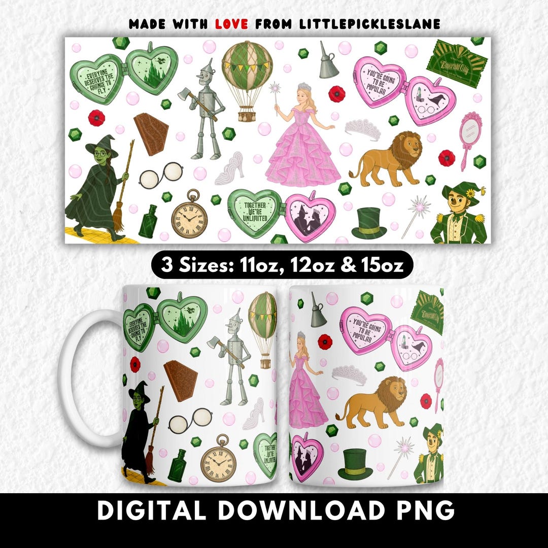 Wicked Mug Wrap Sublimation PNG, Coffee Cup Mugs, Elphaba & Glinda ...