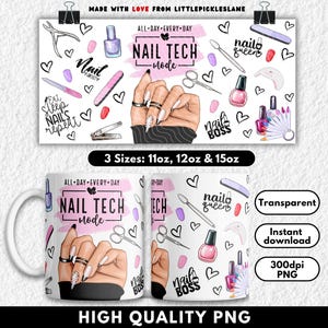 Nail Tech Mug Wrap Sublimation PNG, Acrylic Nails Artist Coffee Cup ...