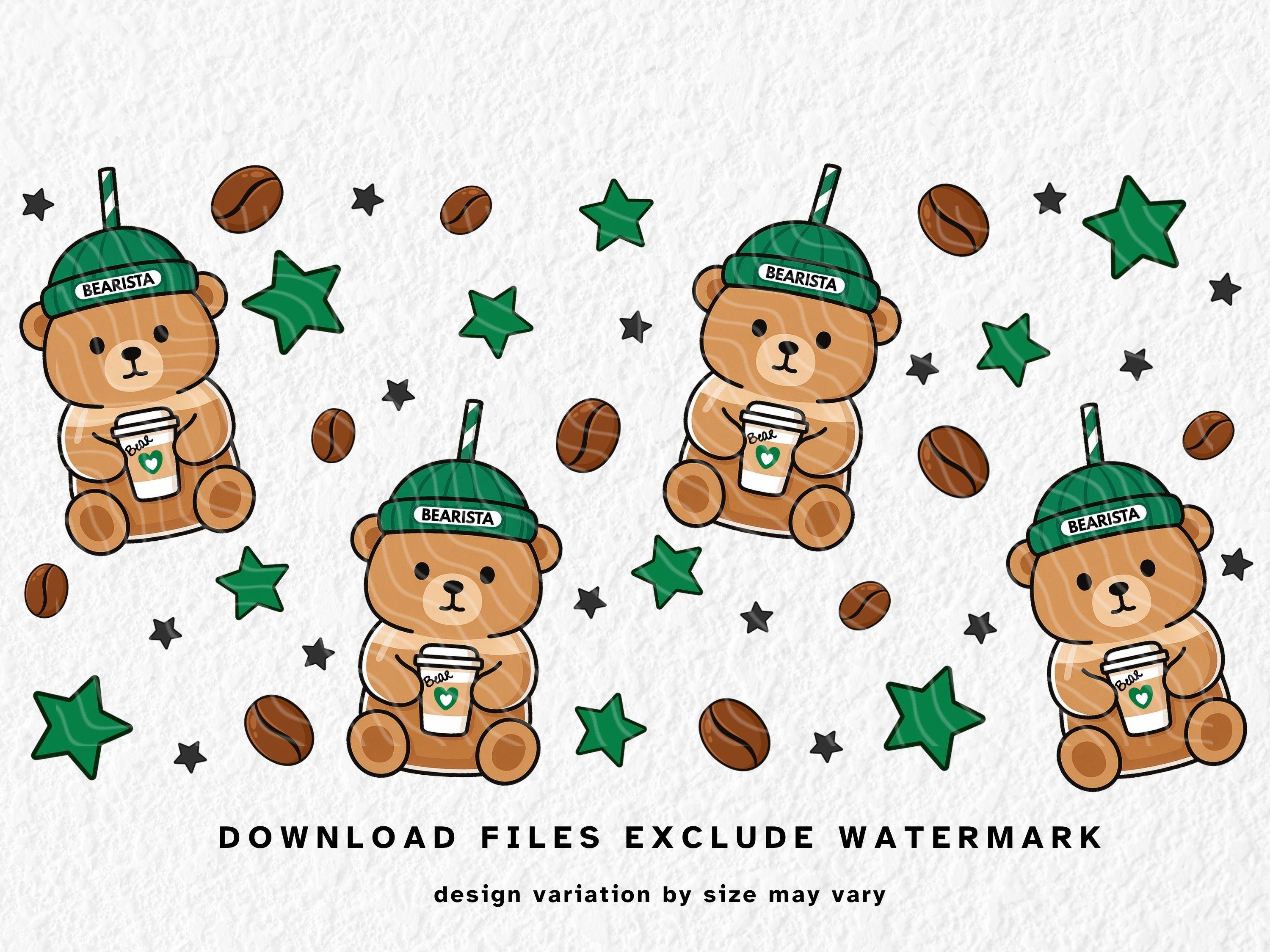 Iced Coffee Bear Tumbler Wraps Libbey Can Wrap, Barista Teddy Bears Ice ...