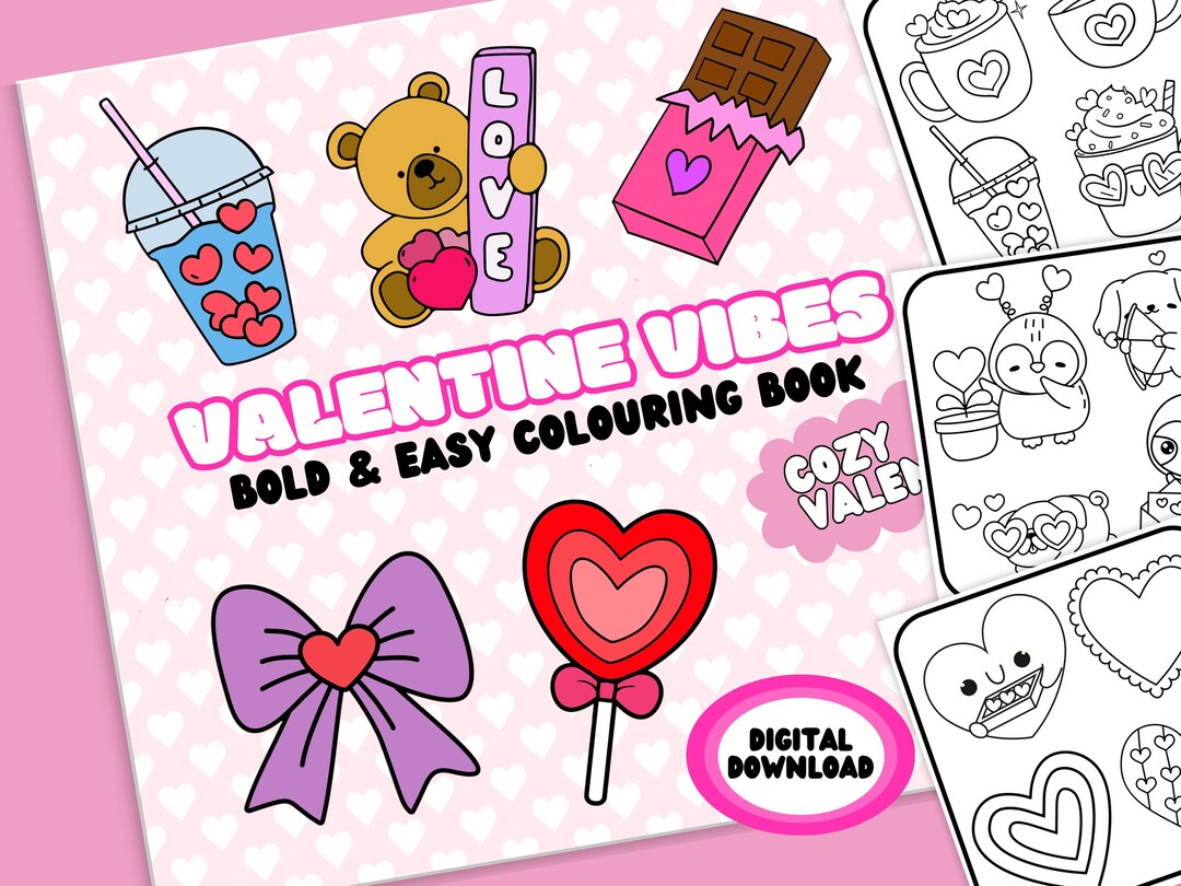 Valentine Cute Cozy Colouring Pages Bold and Easy Adult Coloring Book ...