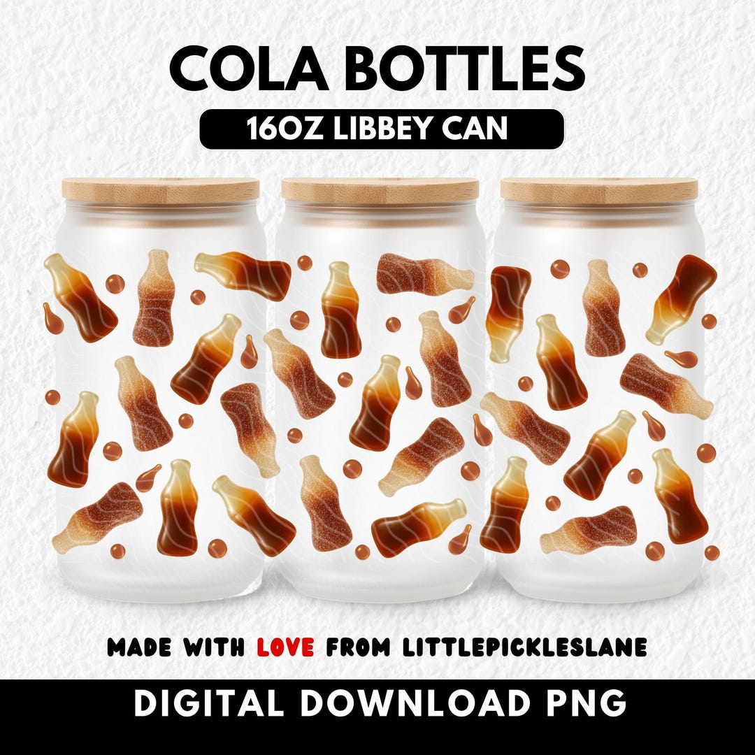 Candy Cola Bottles 16oz Tumbler Glass Can Wrap PNG, Retro Gummy Sweets ...