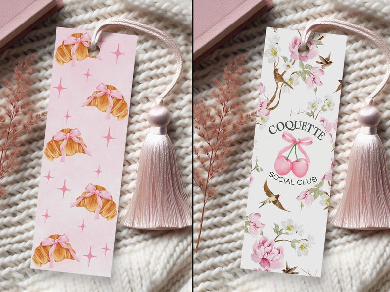 Coquette Printable Bookmark Bundle PNG, Bookish Reading Bow Girly ...