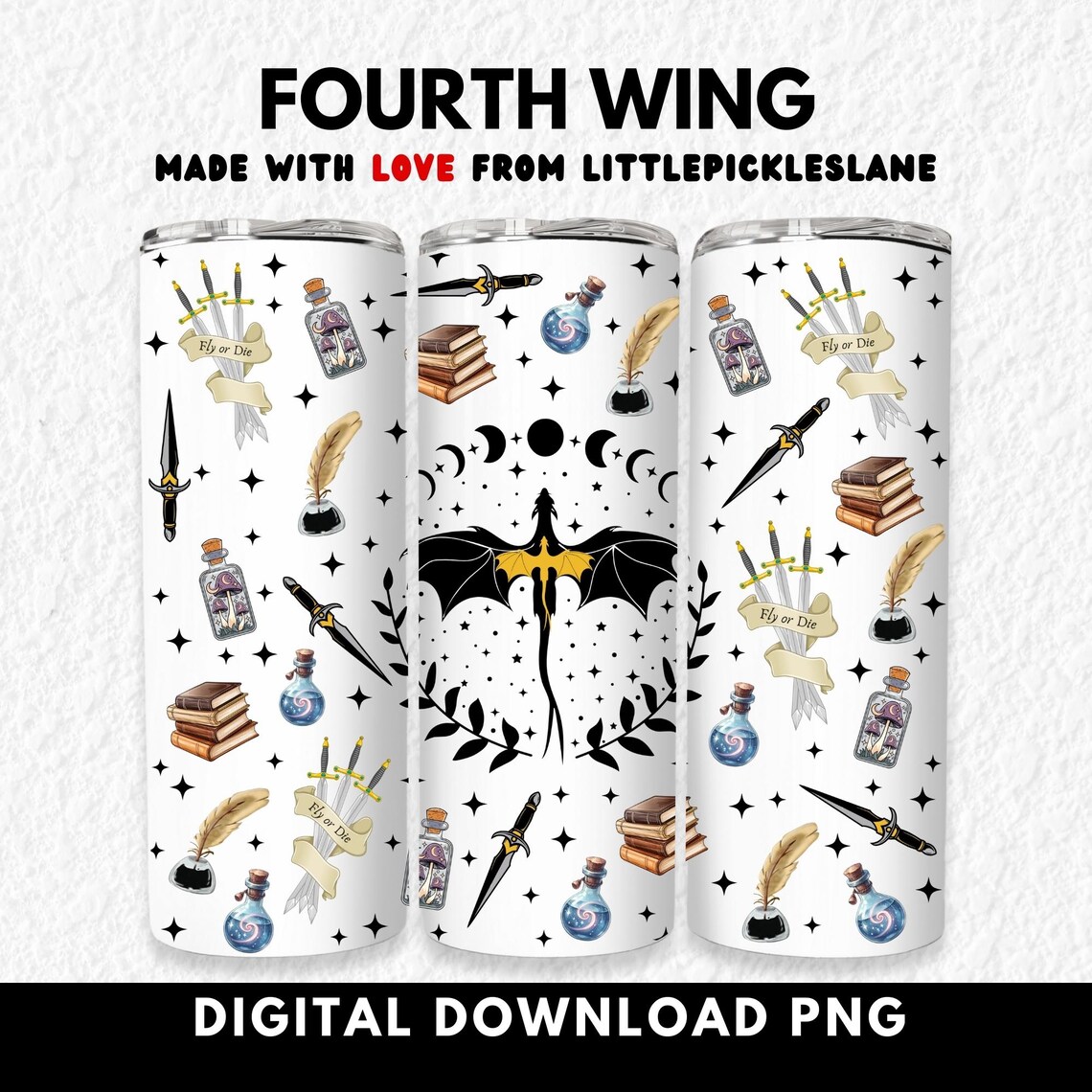 Fourth Wing 20oz Sublimation PNG, Skinny Tumbler Design, Bookish Book ...