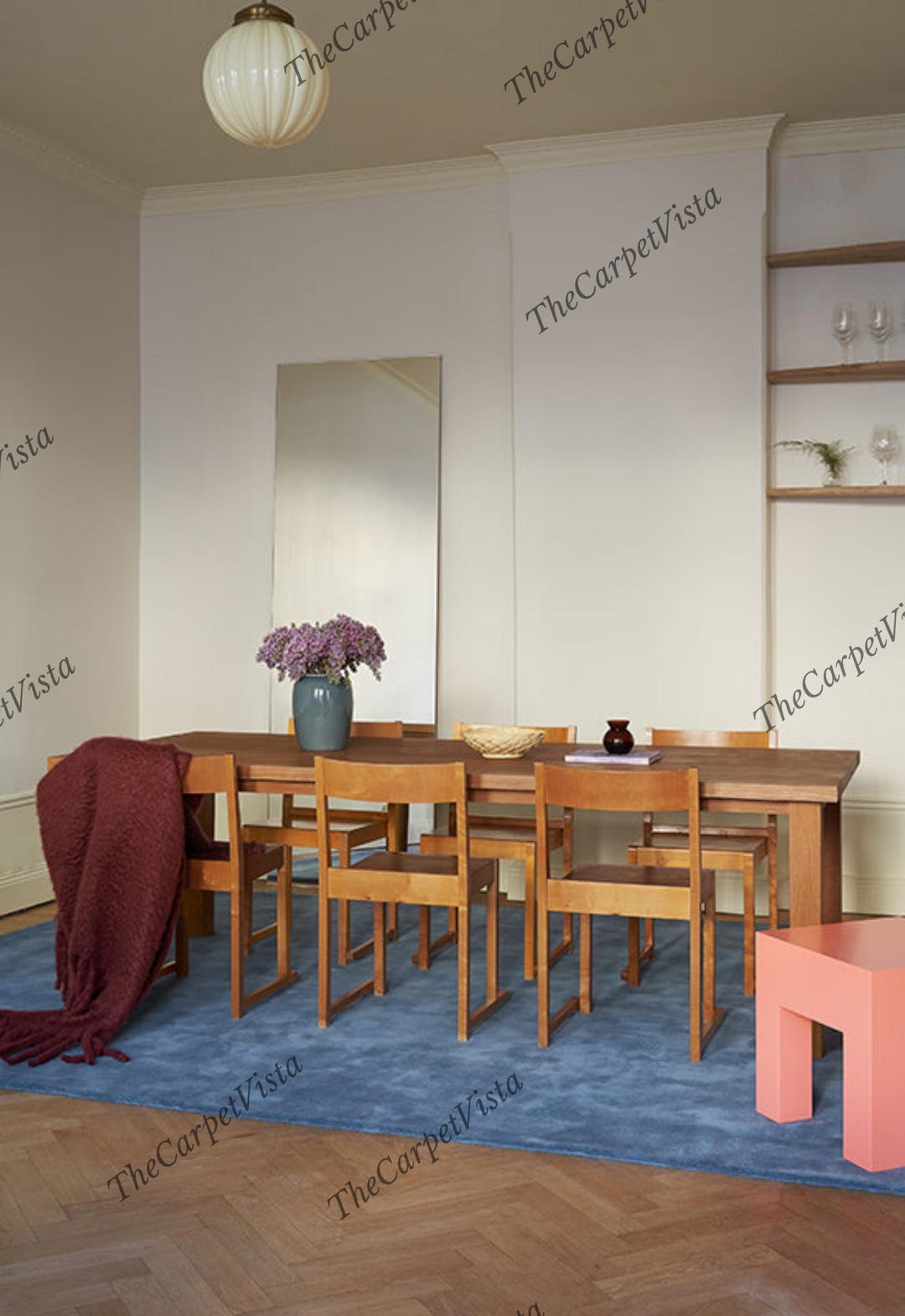Hand Tufted Grand Solid Cornflower Blue Wool Layered Replicate Rug ...