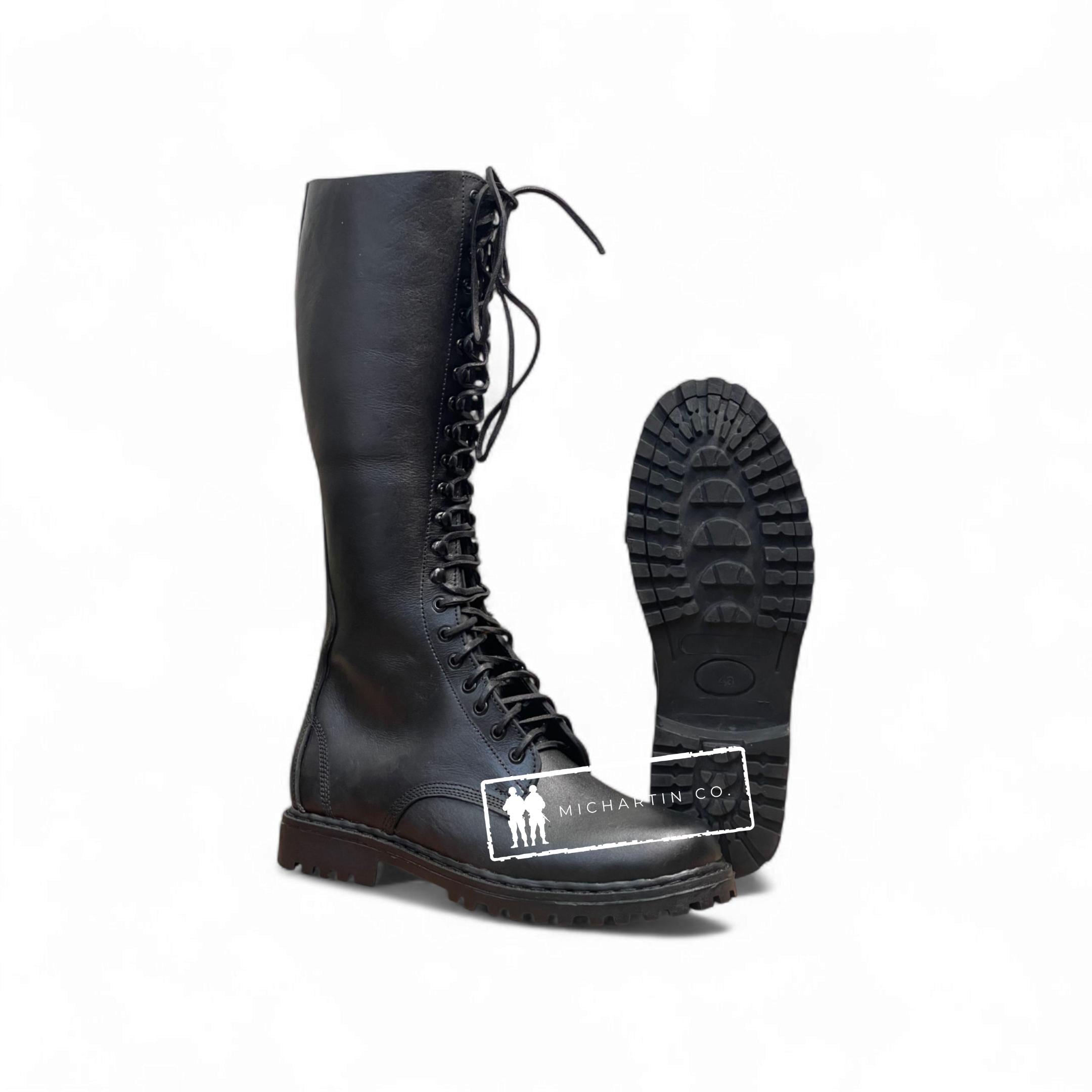 Custom Tall Black Leather Combat Boots: Unisex Military Style - Etsy