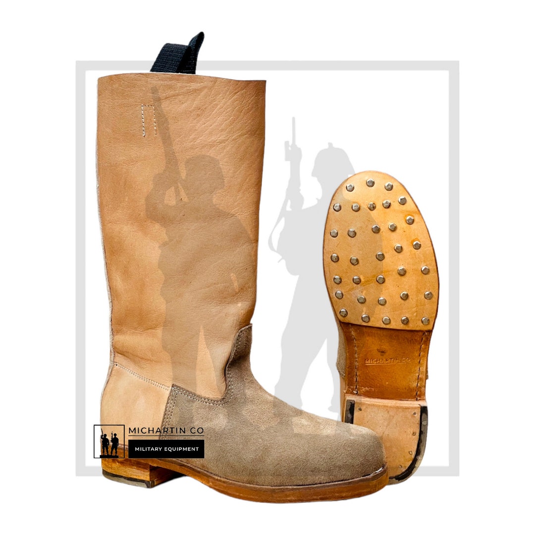 Personalised Genuine Tan Leather Long Boots With Hobnails | Handmade ...