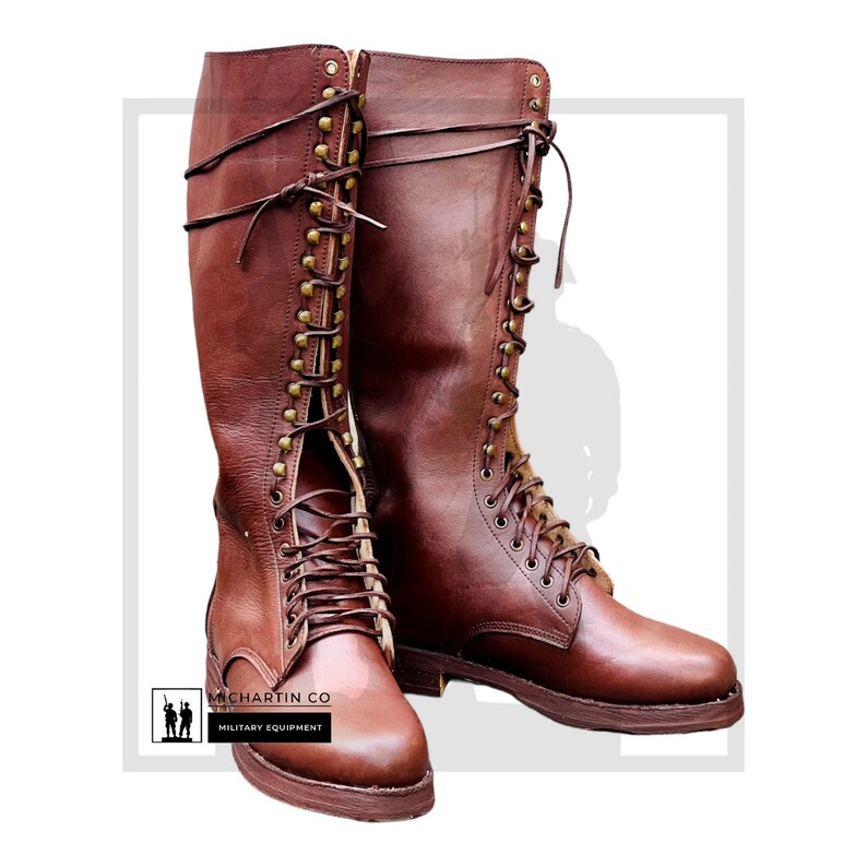 Custom Handmade Brown Leather Long Boot With Hobnails Fashion - Etsy