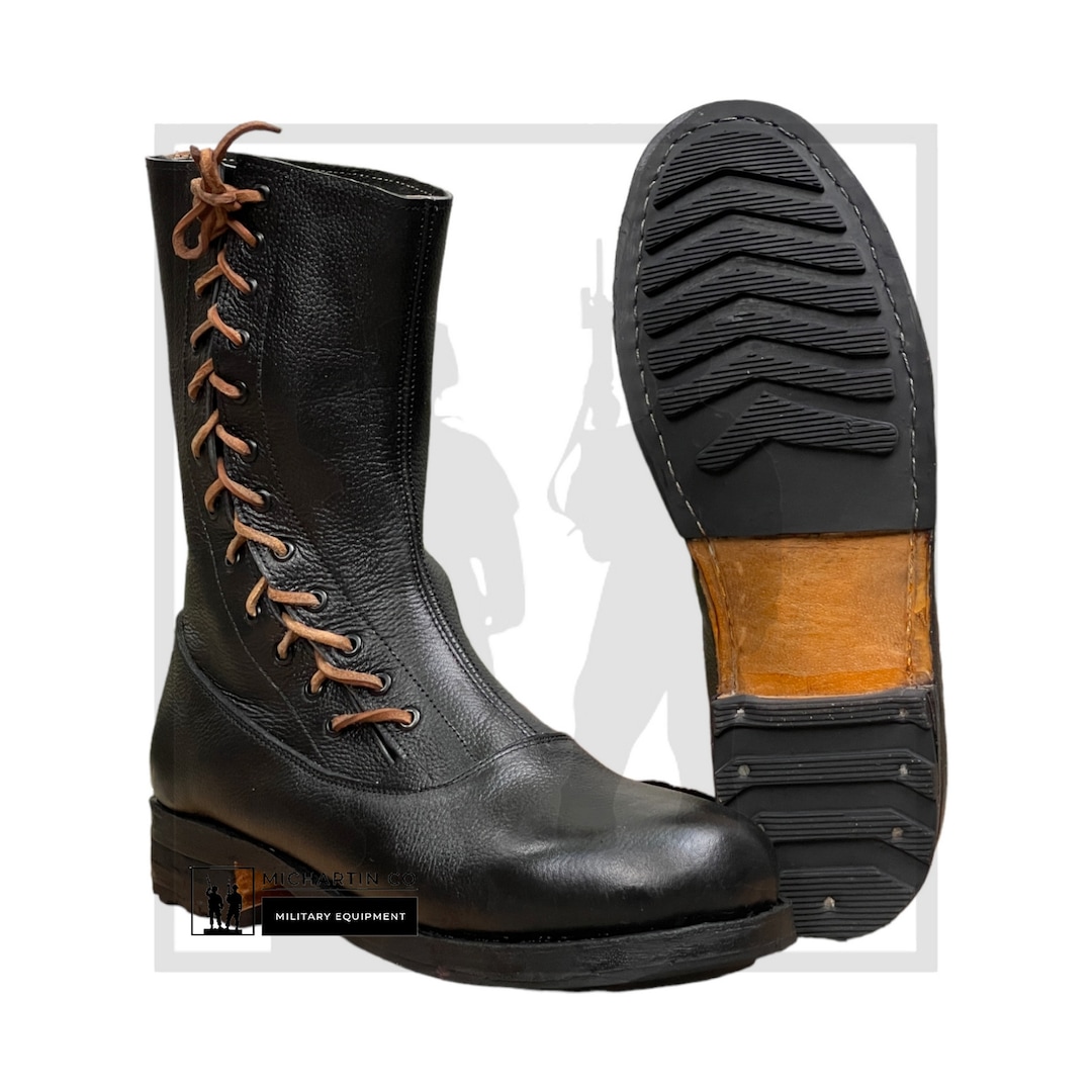 Botas de cuero negro con cordones laterales, botas de cuero negro ...