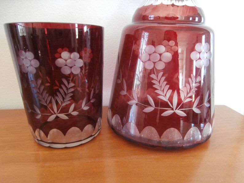Red Carafe Etched Glass Tumble up Two Piece Bedside Water - Etsy