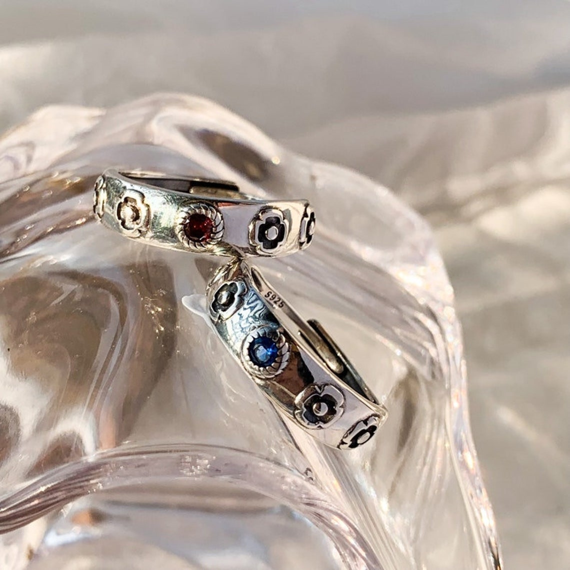 Howl Moving Castle Ring, Red Gem Ring, Blue Gem Ring, Couple Ring ...
