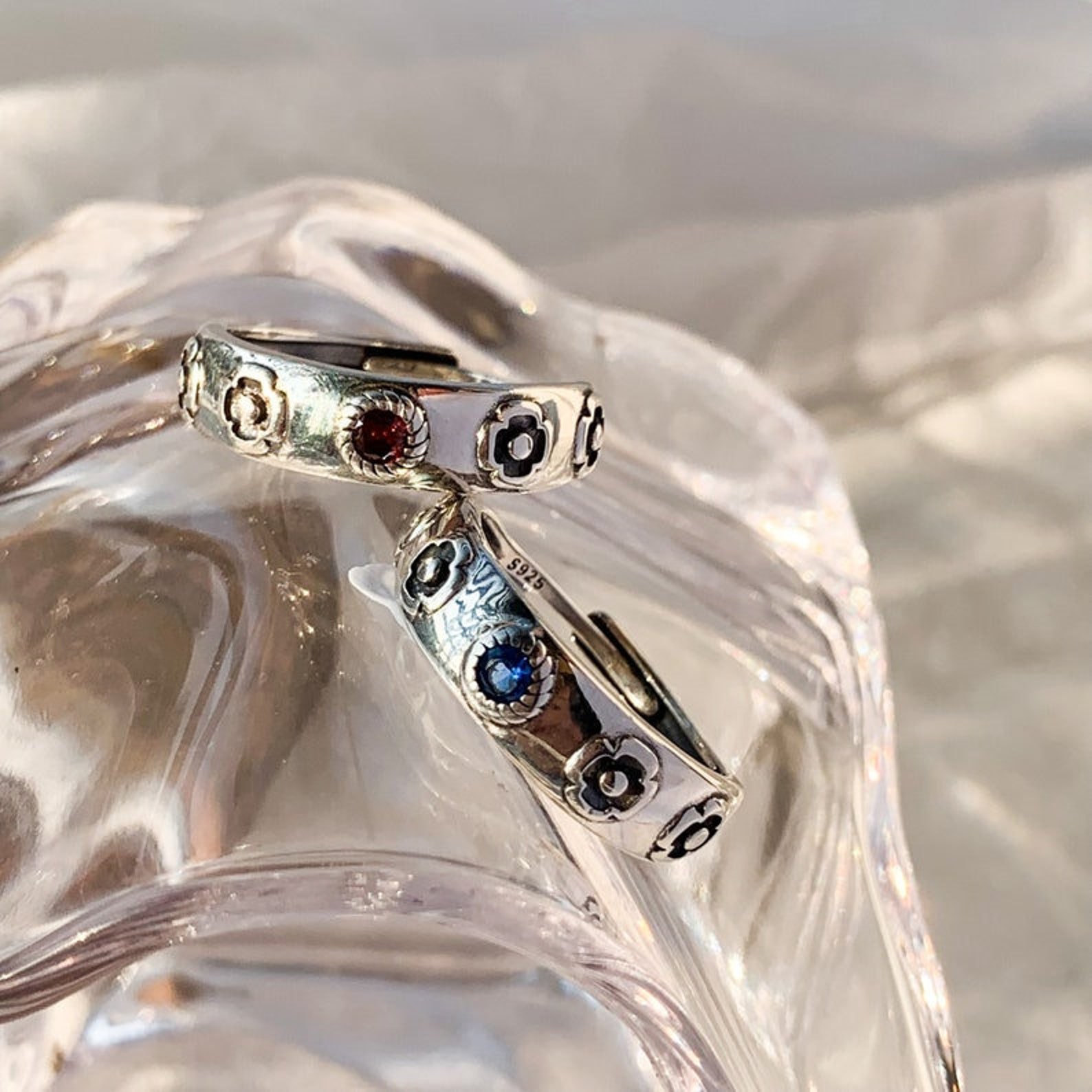 Howl Moving Castle Ring, Red Gem Ring, Blue Gem Ring, Couple Ring ...