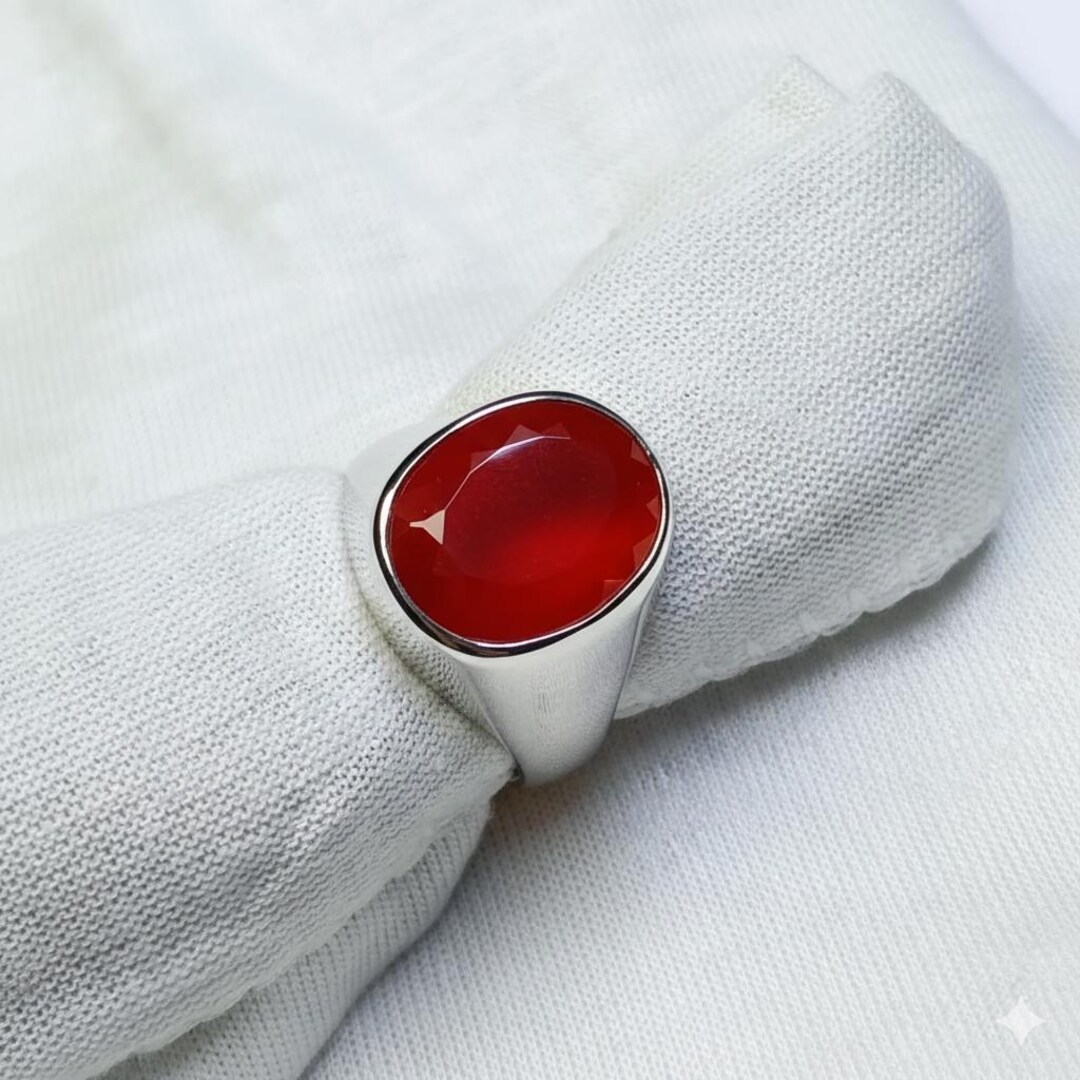 Red Blood Color Gemstone Lab Created Copper & 925 Silver Ring Handmade ...
